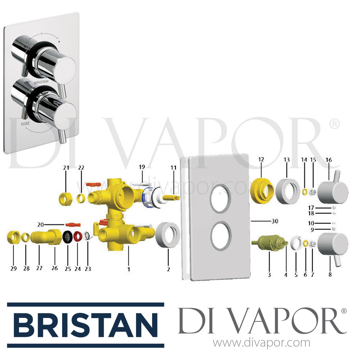 Bristan Prism Thermostatic Shower Valve with Divertor Spare Parts - BR ...