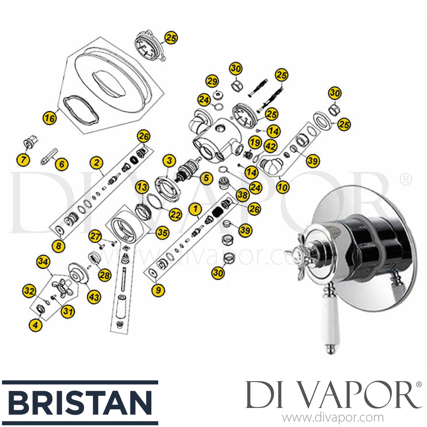 Bristan 1901 Dual Control Built-In Spare Parts - BR DV 347
