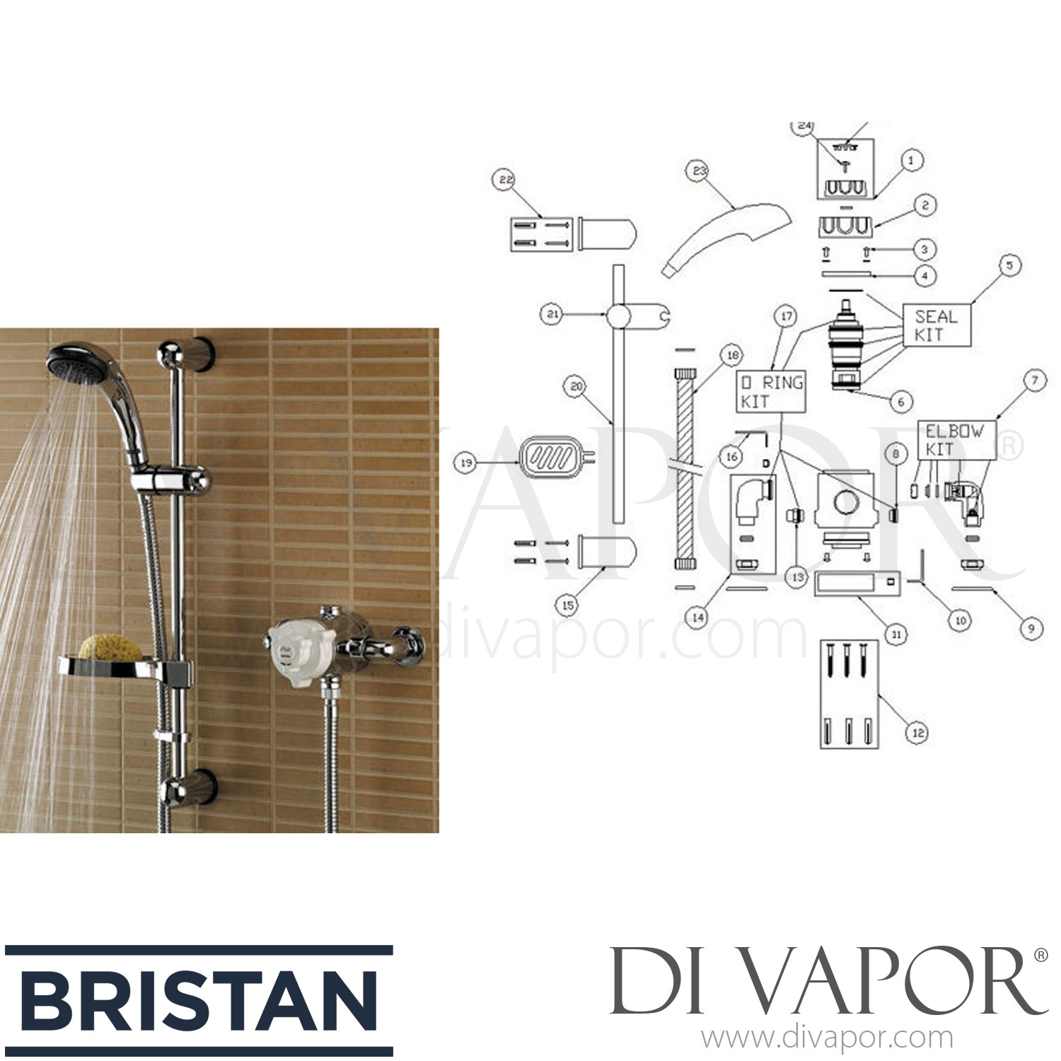 Bristan Pisa Exposed Thermosatic Mixer Shower Valve Spare Parts - BR DV 362