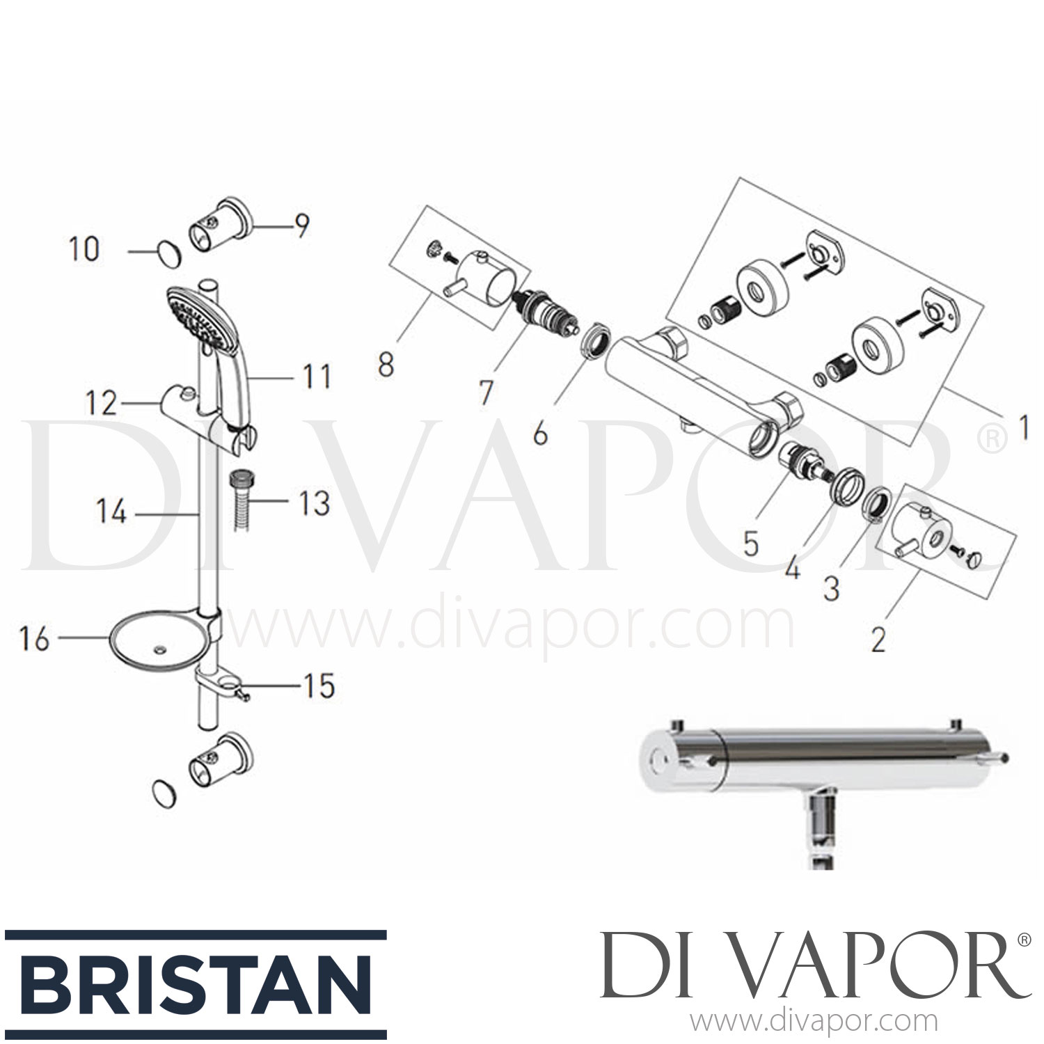 Bristan PM SHXMMCTFF C Prism Cool Touch Bar Mixer Shower Spare Parts - BR DV 373