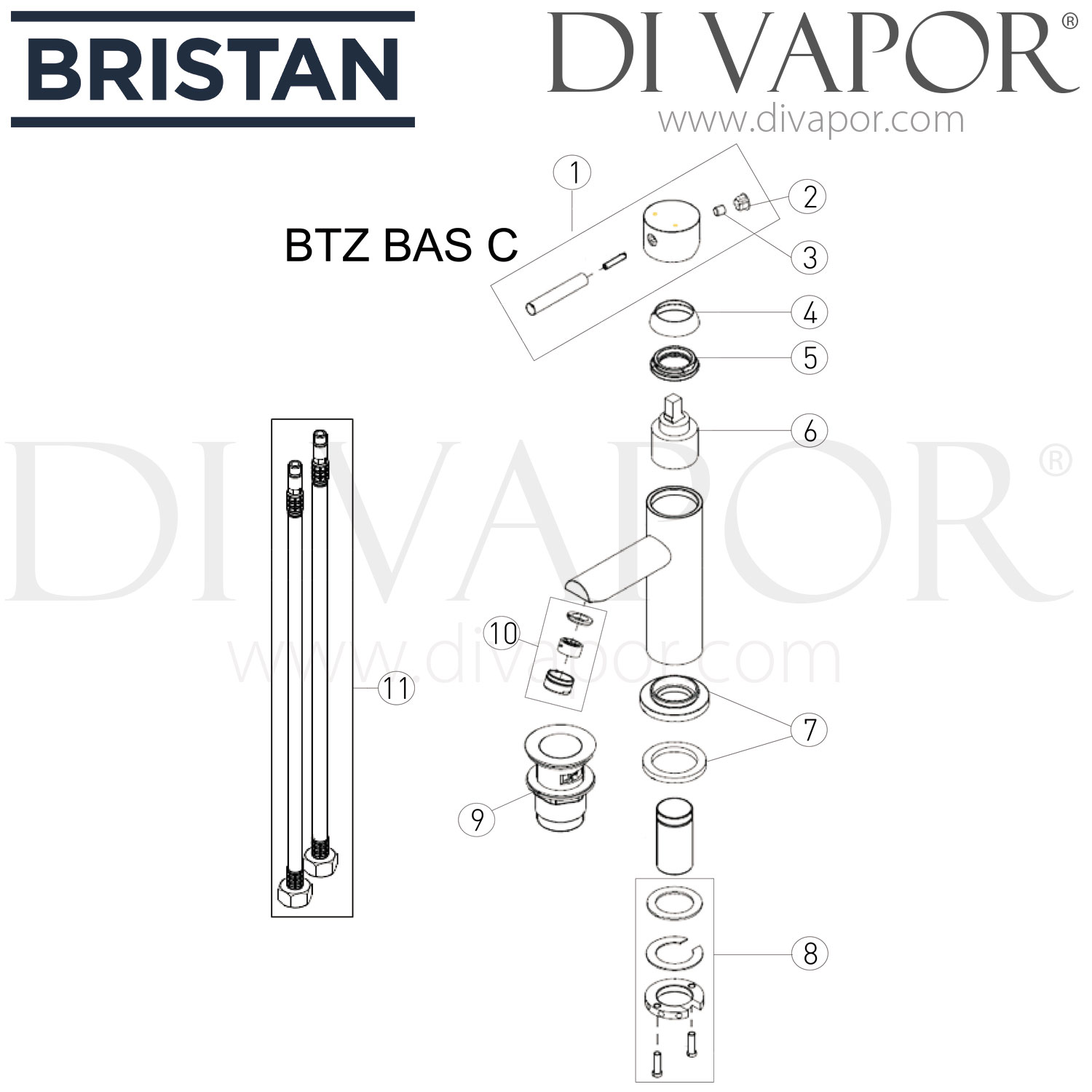 Bristan BTZ BAS C Blitz Basin Mixer with Clicker Waste Tap Spare Parts