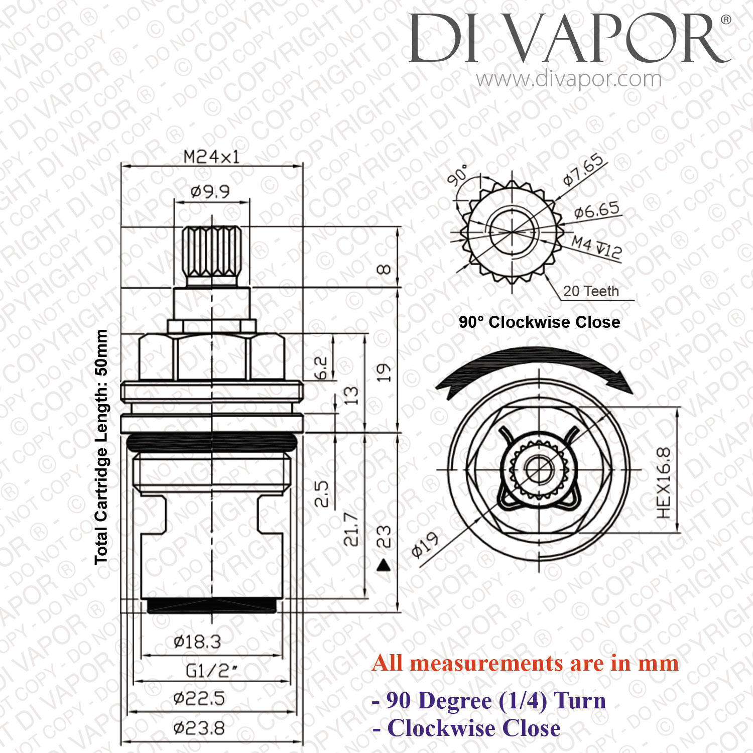 Blanco Bella Tap Valve Cold Cartridge - 1/2", 20 Spline, Clockwise ...