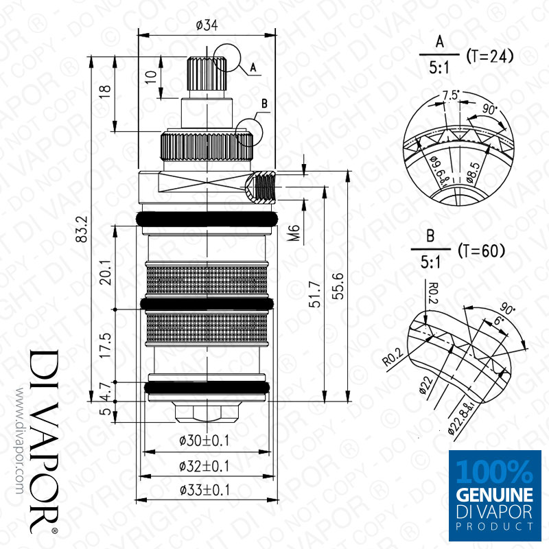 Di Vapor M-A6015 Torino Thermostatic Cartridge Replacement - C42984