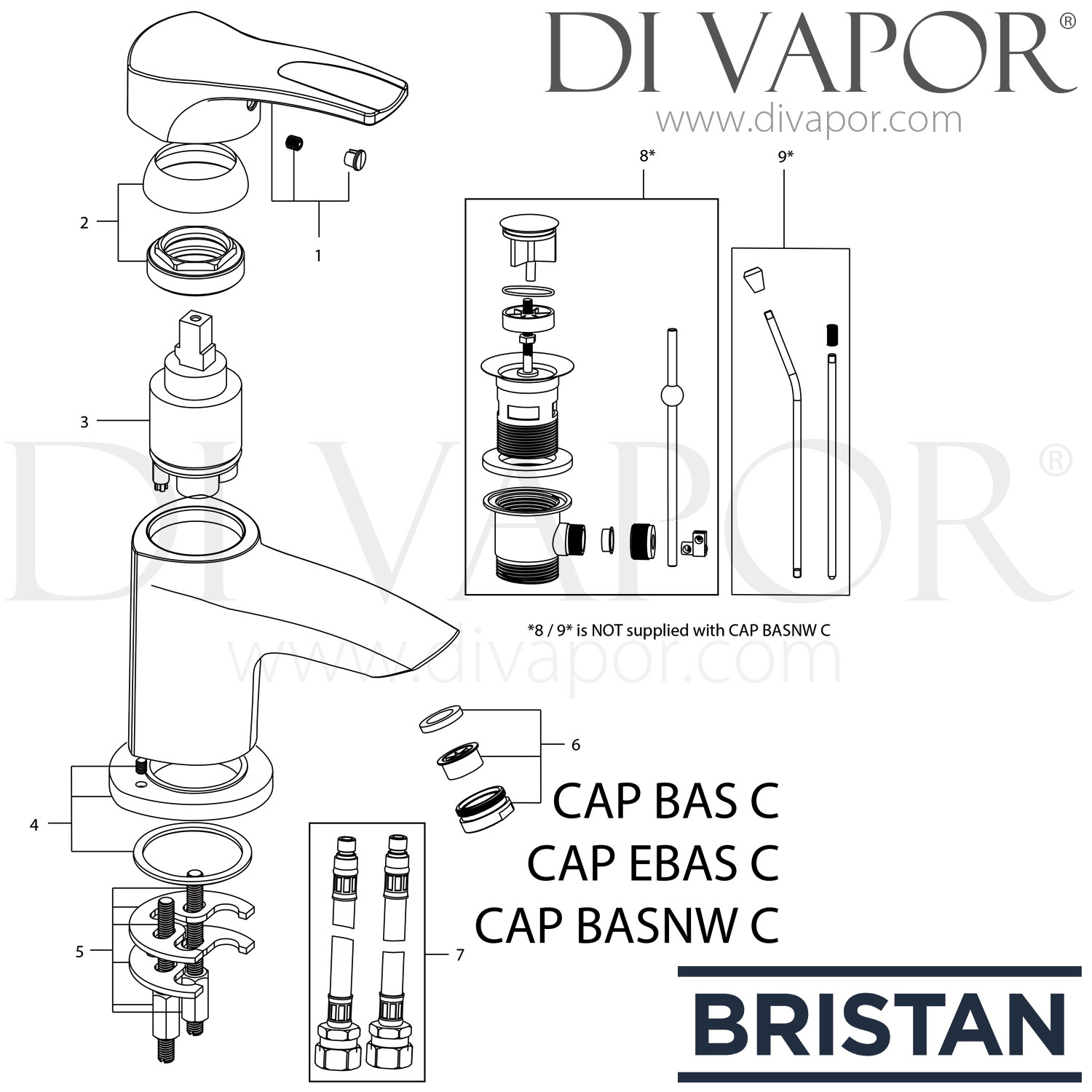 Bristan CAP BAS C Capri Basin Mixer Tap with Pop-Up Waste Spare Parts