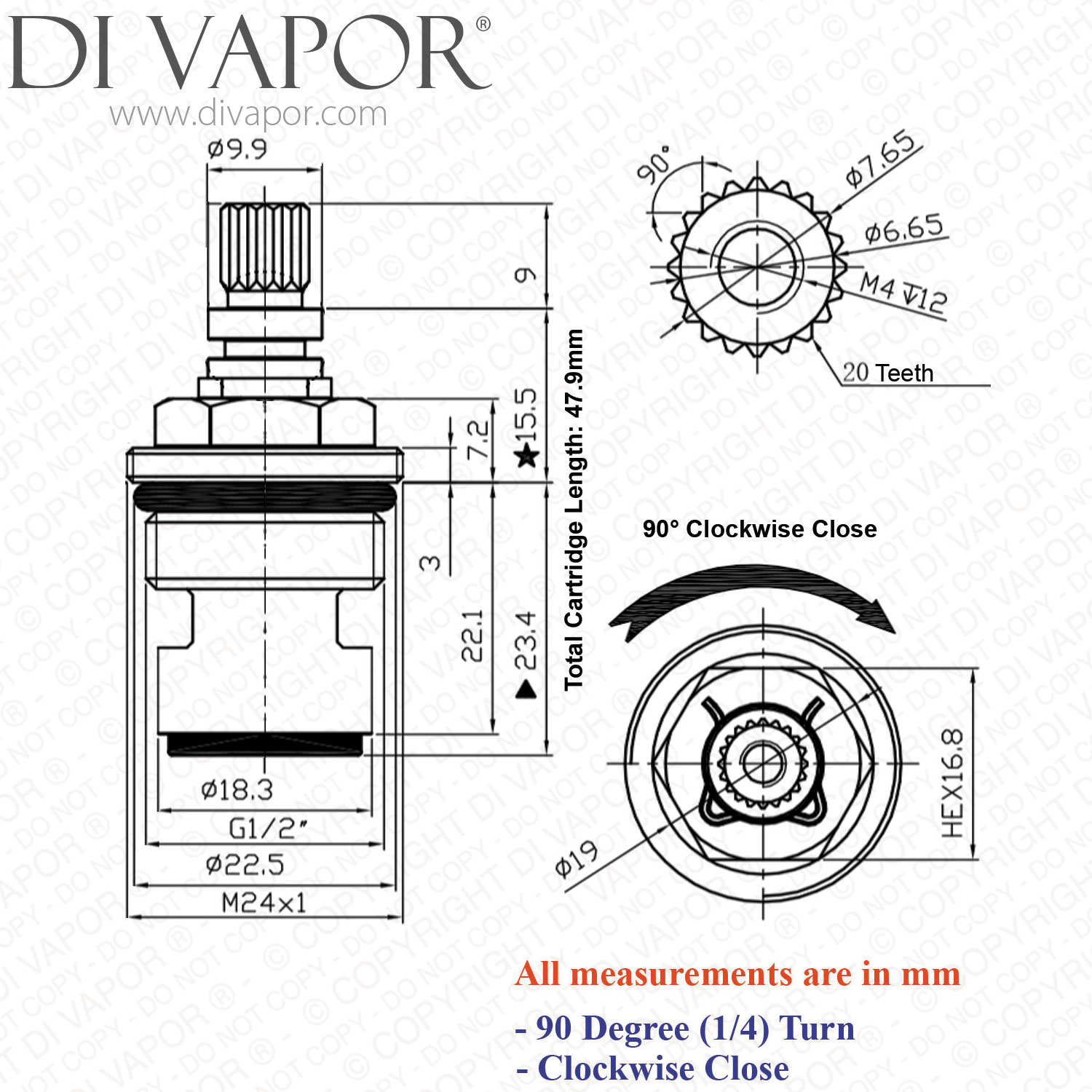 CC4 Tap Cartridge Cold Spare 1/2 Inch - CC4-C