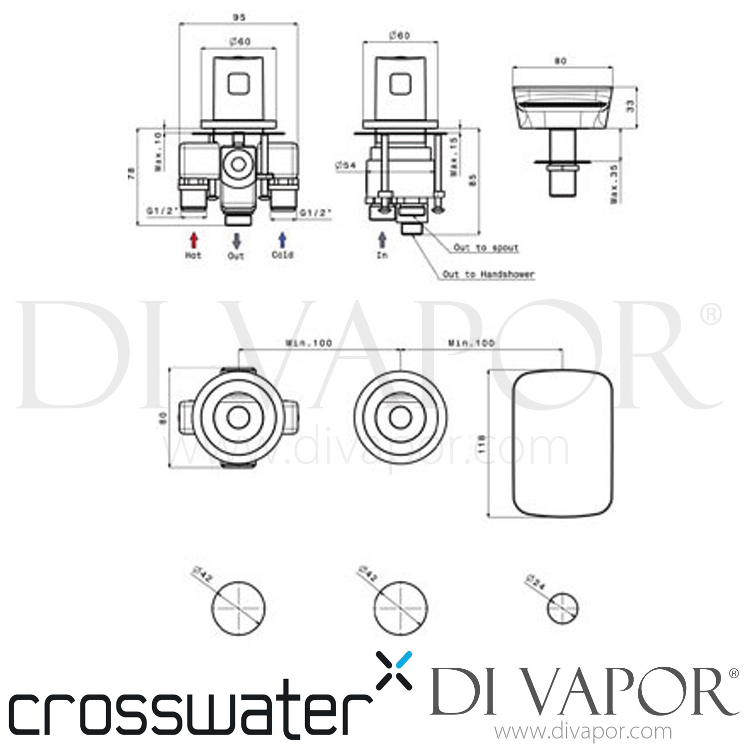 Crosswater CE525DC Central Thermostatic Bath Filler Spare Parts