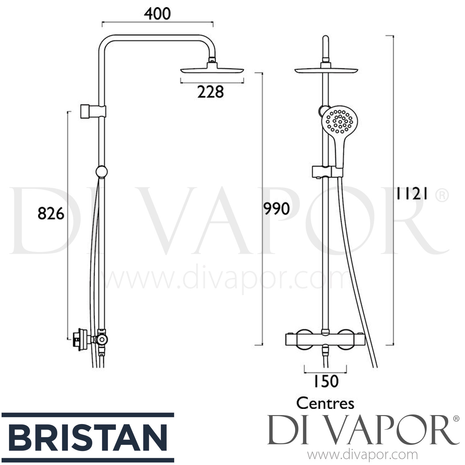 Bristan CLR SHXDIVFF C Claret Thermostatic Bar Shower with Rigid Riser ...