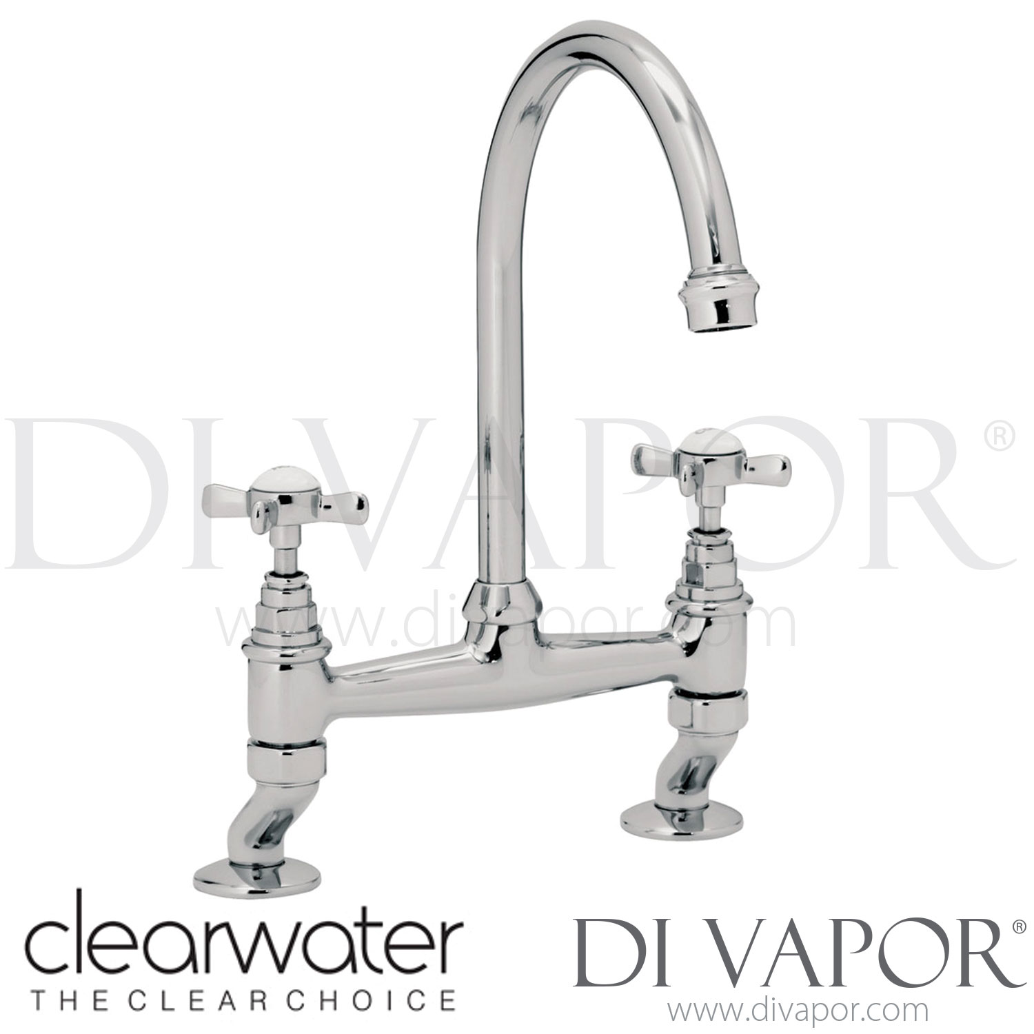 Clearwater COTBC Cottage Bridge Twin Lever Chrome Kitchen Mixer Tap ...
