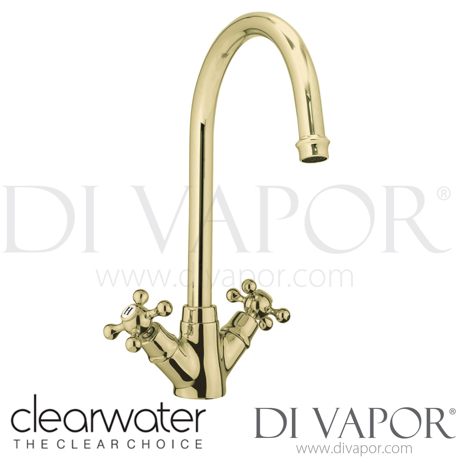 Clearwater COTG Cottage Twin Lever Gold Monobloc Kitchen Mixer Tap ...