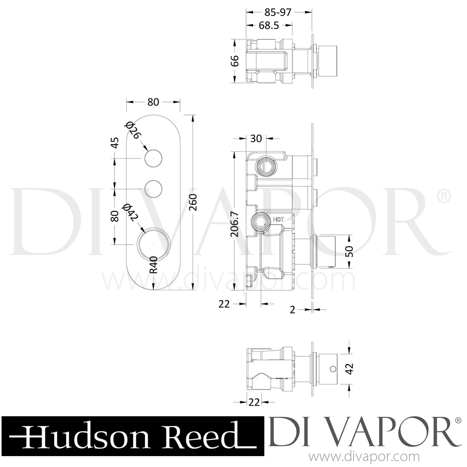 Hudson Reed Ignite Round Two Outlet Push-Button Thermostatic Shower ...