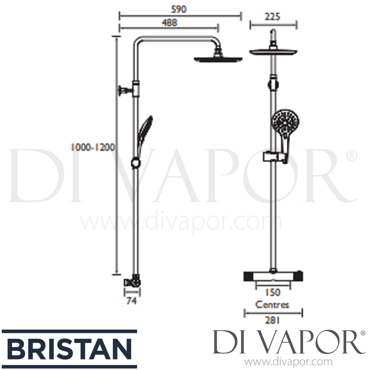 Bristan CR SHXDIVFF C Carre Thermostatic Bar Shower with Rigid Riser ...