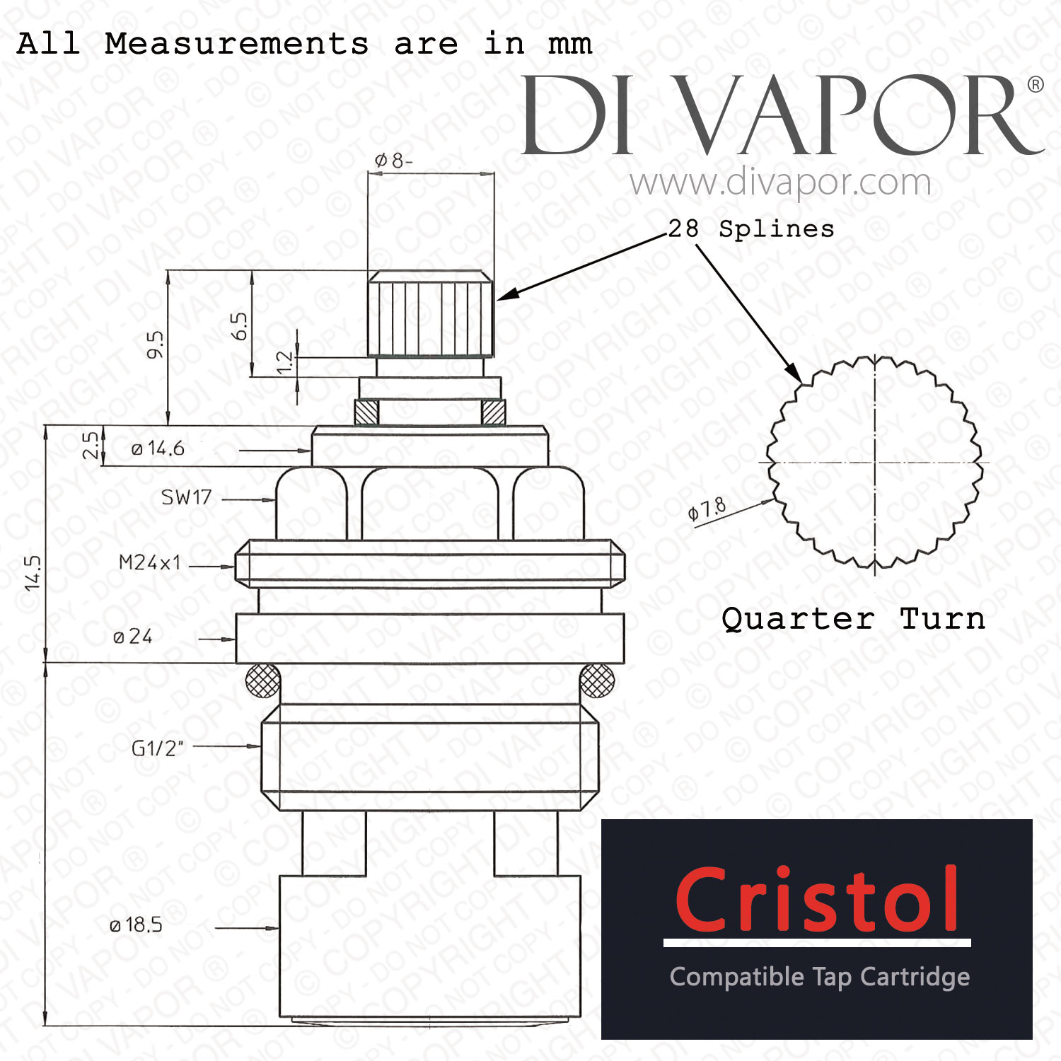 Cristol Kitchen Mixer Tap Valve Cartridge - Cold - CR89234