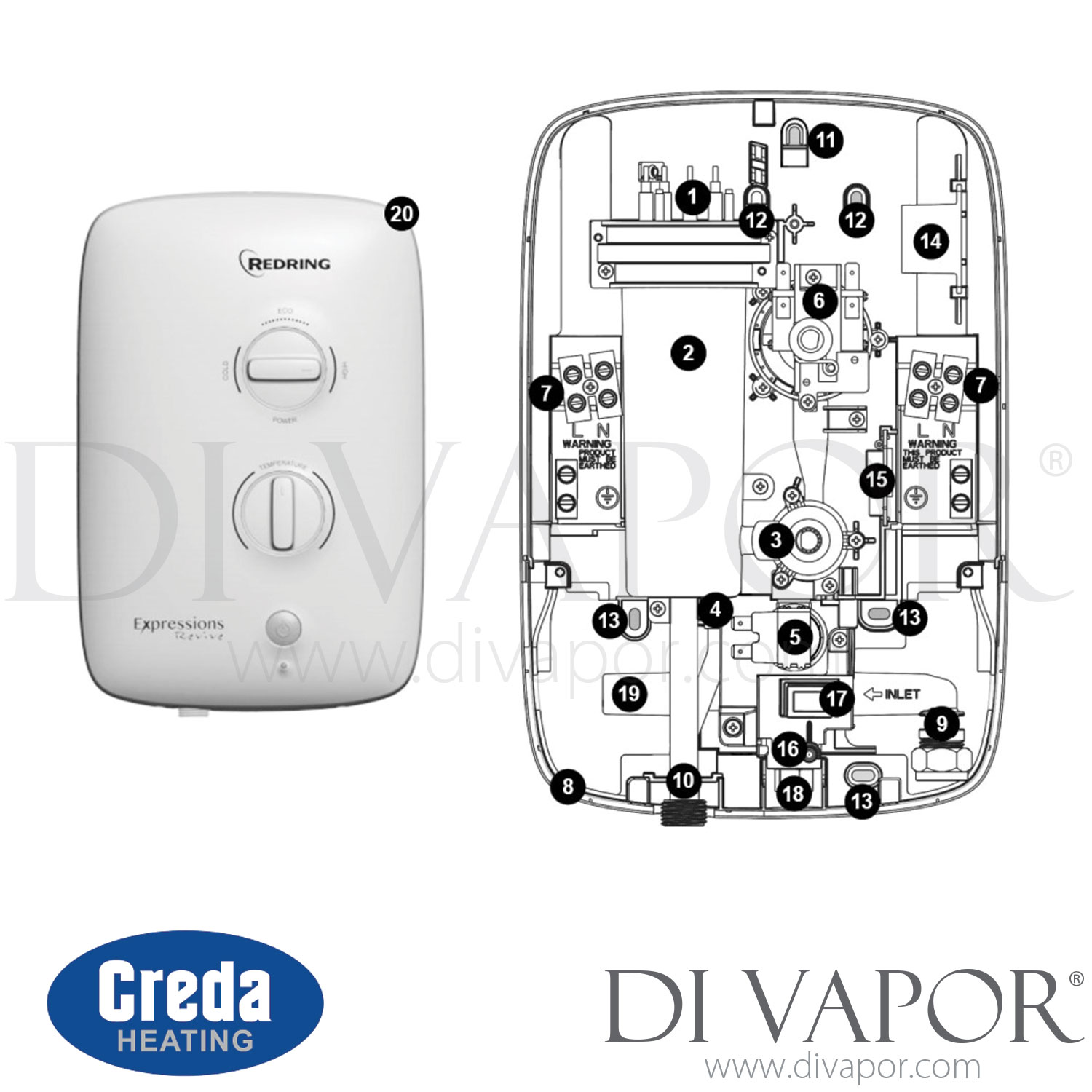 Creda Vitality/Vitality Plus Electric Shower Spare Parts