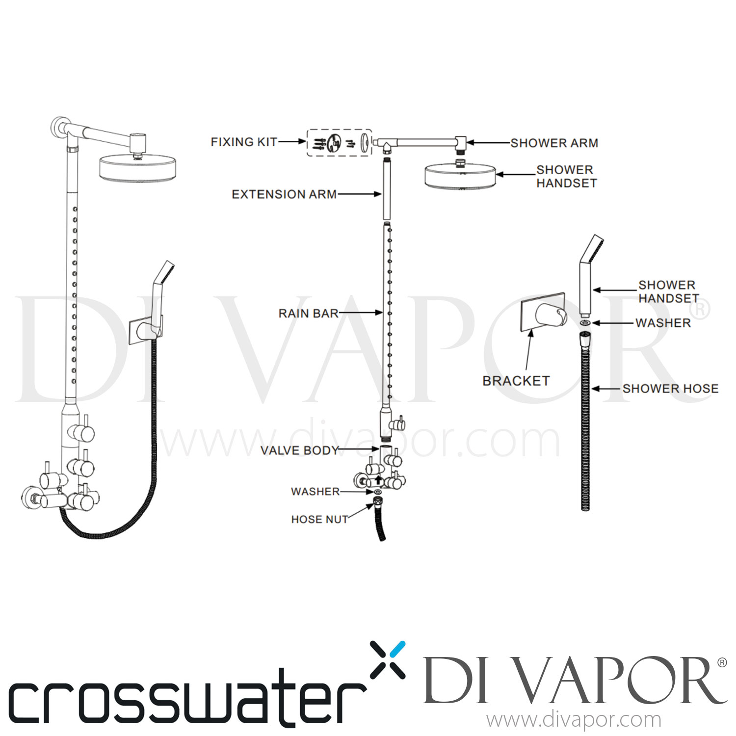Crosswater Multifunction Valve with Rainbar Shower Spare Parts CW DV 168