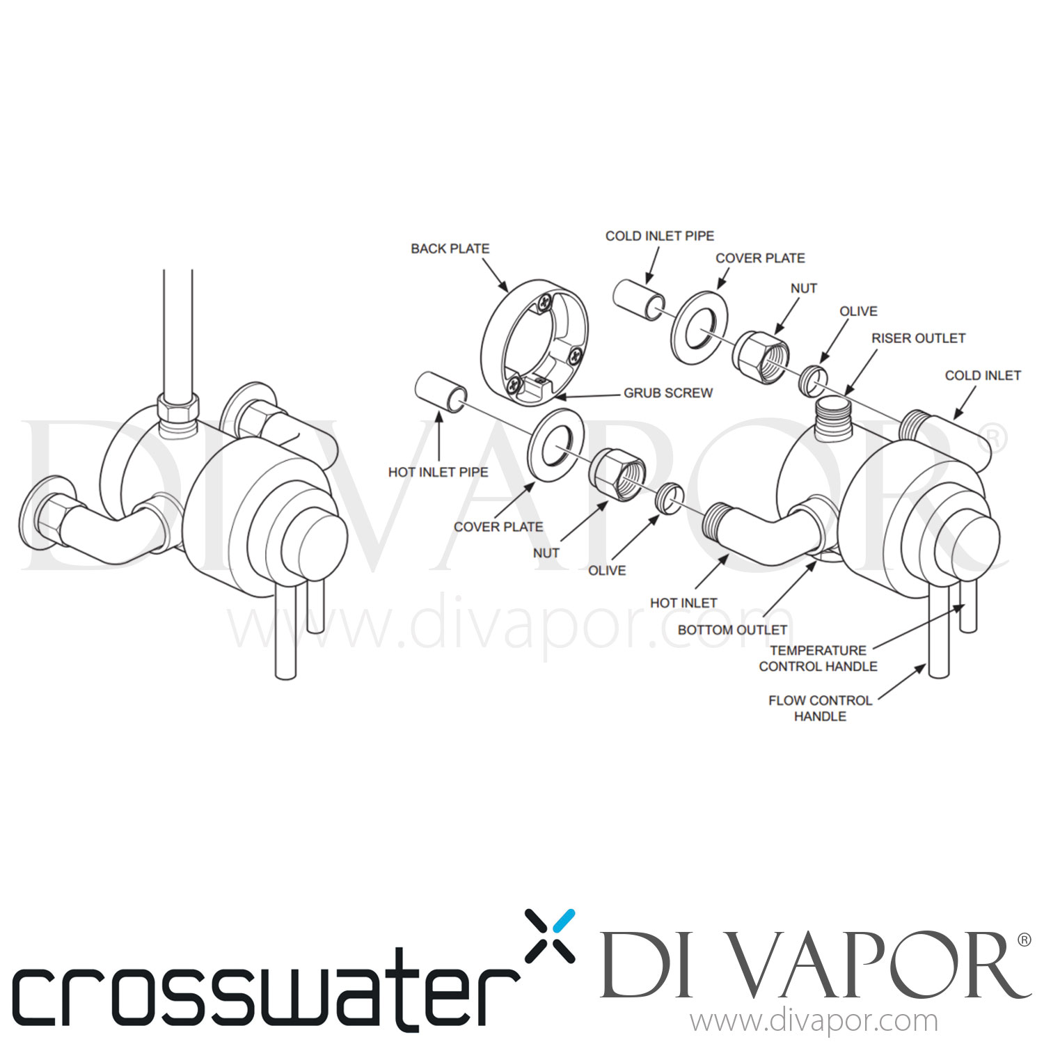 Crosswater Thermostatic Modern Shower Valve Spare Parts CW DV 170