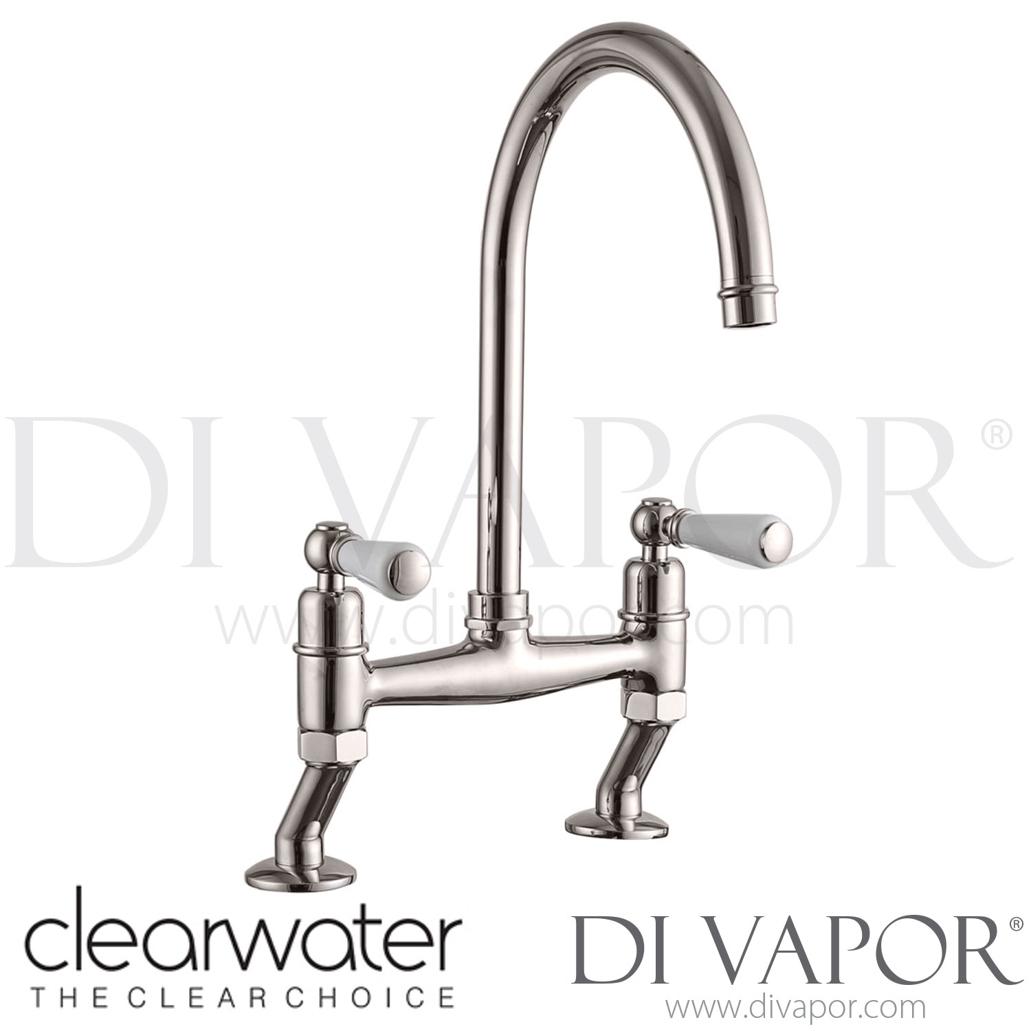 Clearwater DE3BN Delphini Bridge Twin Lever Brushed Nickel Kitchen ...