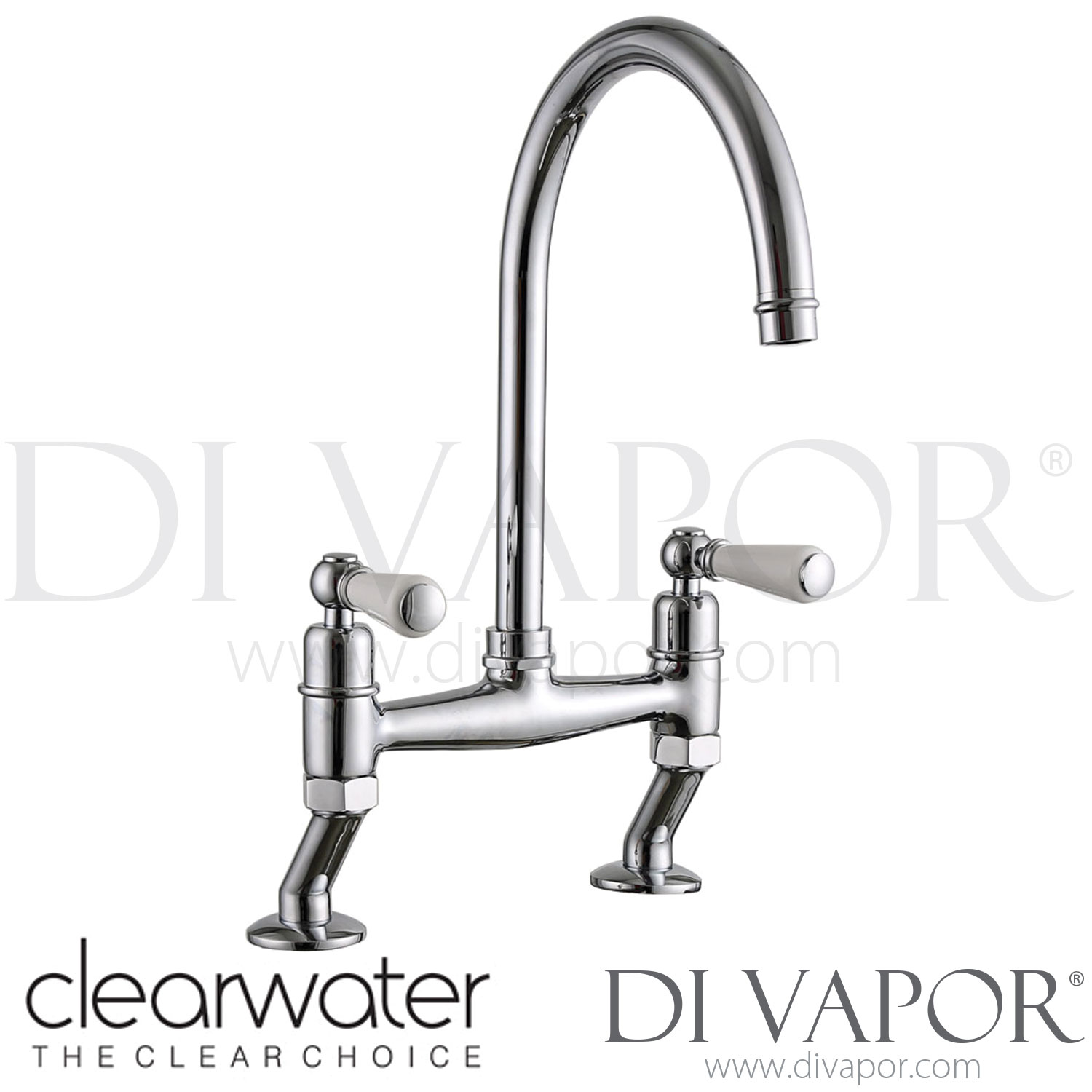 Clearwater DE3CP Delphini Bridge Twin Lever Chrome Kitchen Mixer Tap ...