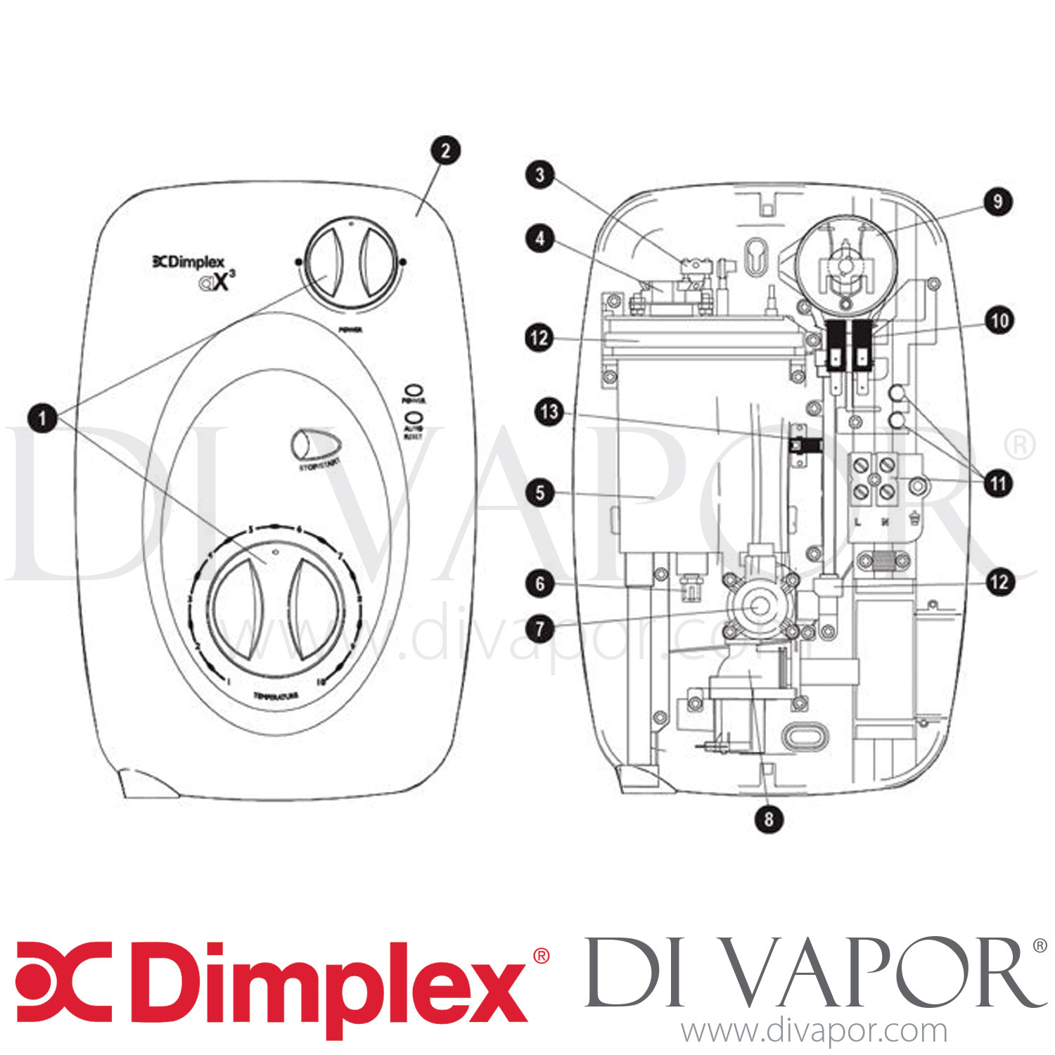 Dimplex AX3 Electric Shower Spare Parts