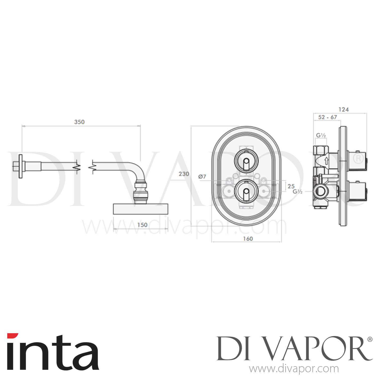 Inta DL40013CP Deluge Thermostatic Concealed Shower with Overhead Arm ...