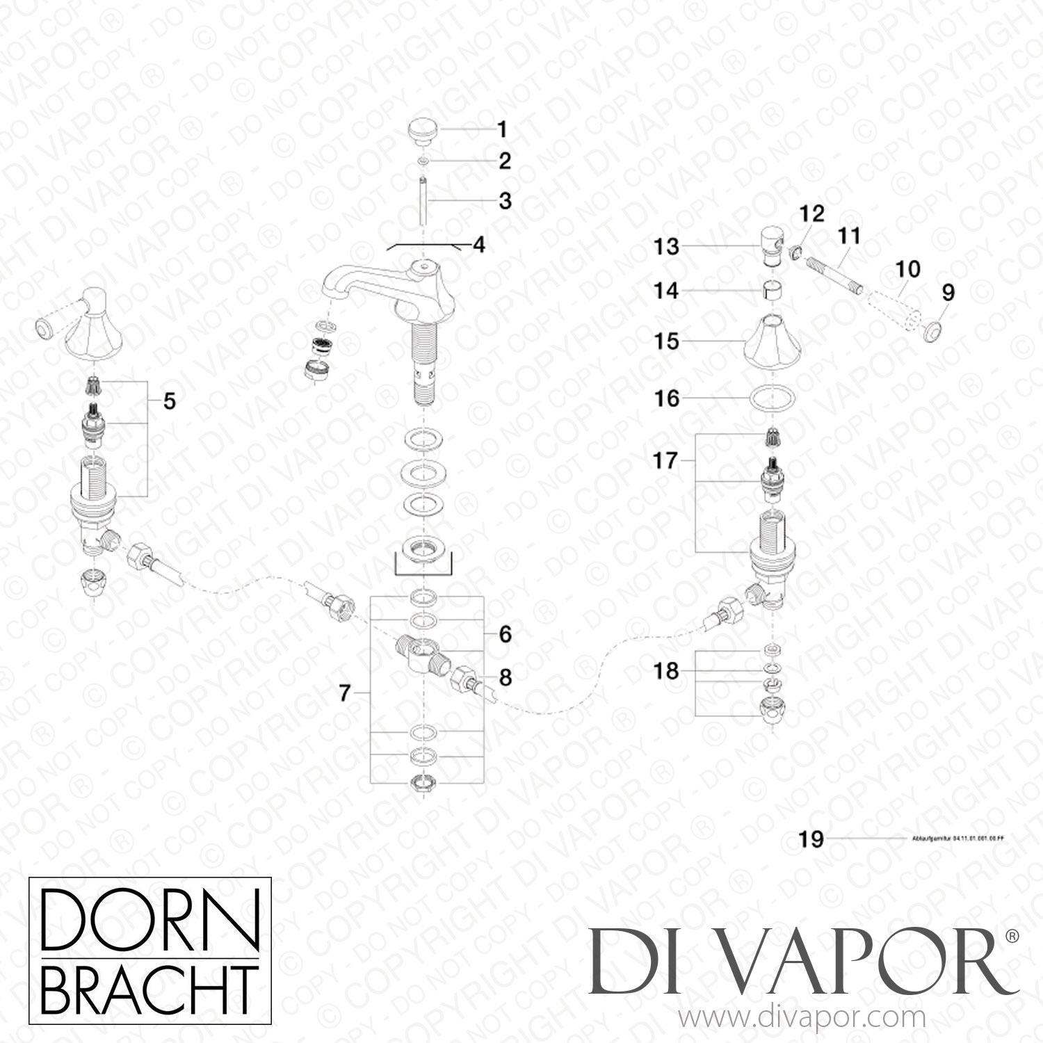 Dornbracht Madison Three-Hole Basin Mixer with Pop-Up Waste - Platinum Dorn Dv 1314 Spare Parts