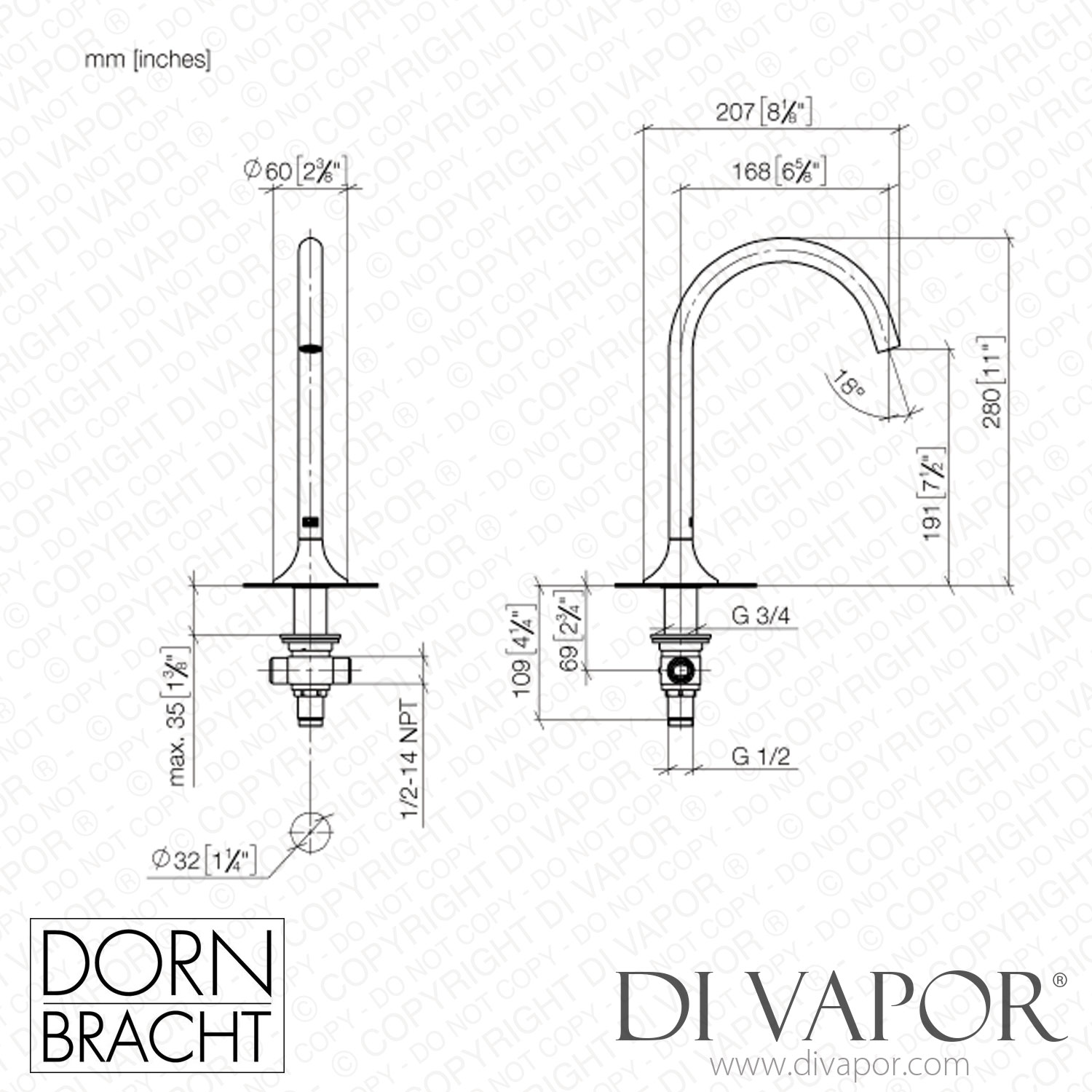 Dornbracht Vaia Eset Touchfree Basin Mixer without Pop-Up Waste with Temperature Setting ...