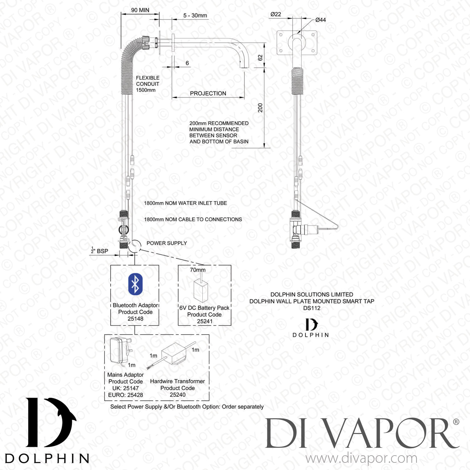 Dolphin Solutions Inform Slimline Wall Tap ? Strataplate Version (DS112.175.5 BATT) Spare Parts