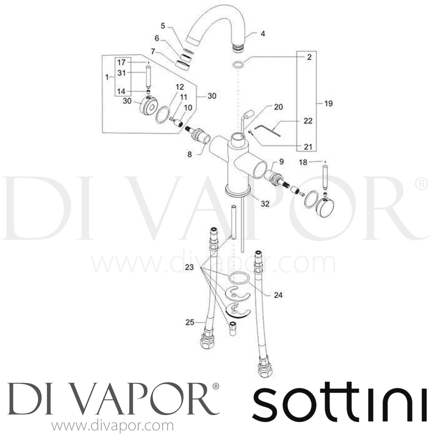 Sottini Alchemy Dual Control Basin Taps Spare Parts E1953AA GEN1