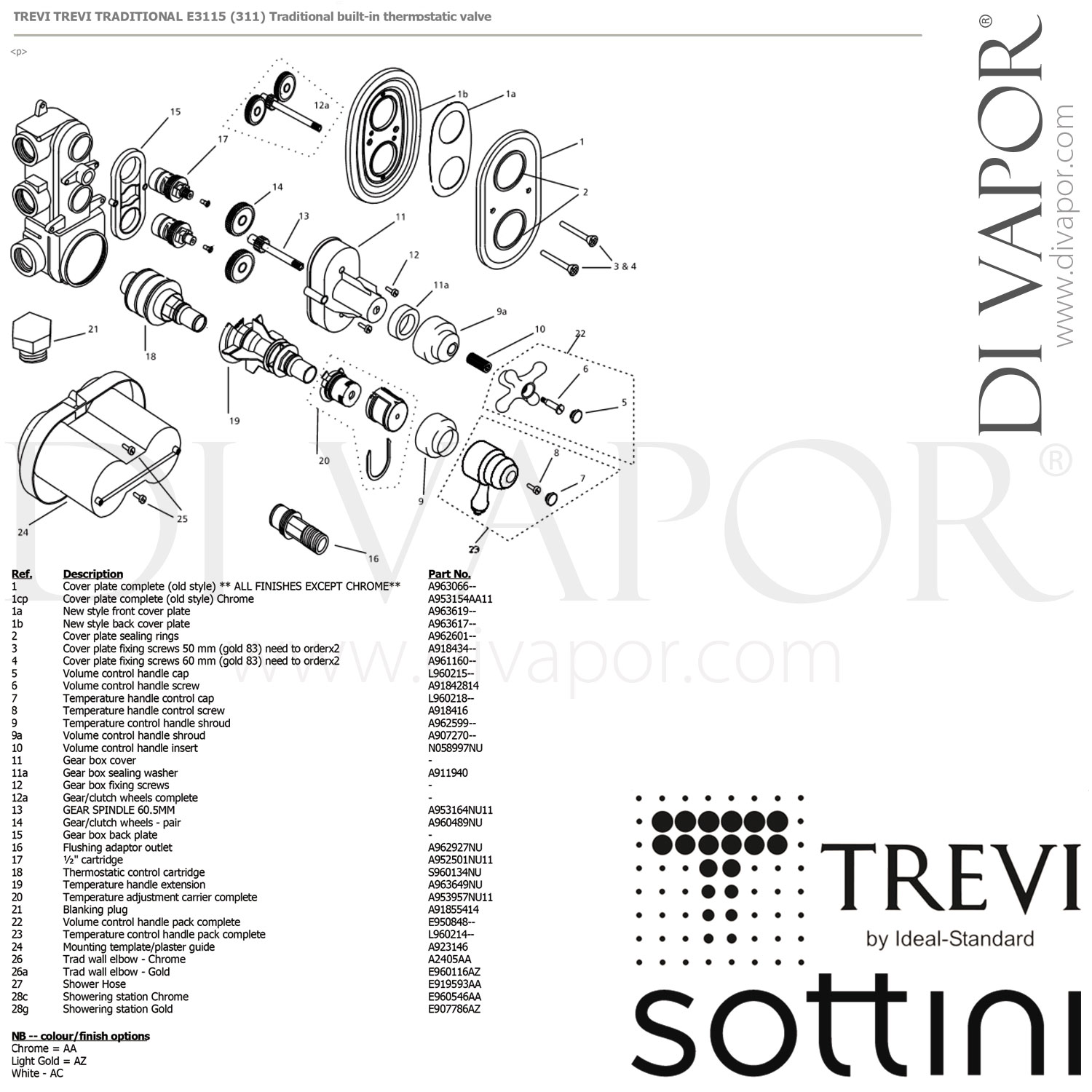 Sottini / Trevi E3115AA Traditional Built-In Thermostatic Shower Valve ...