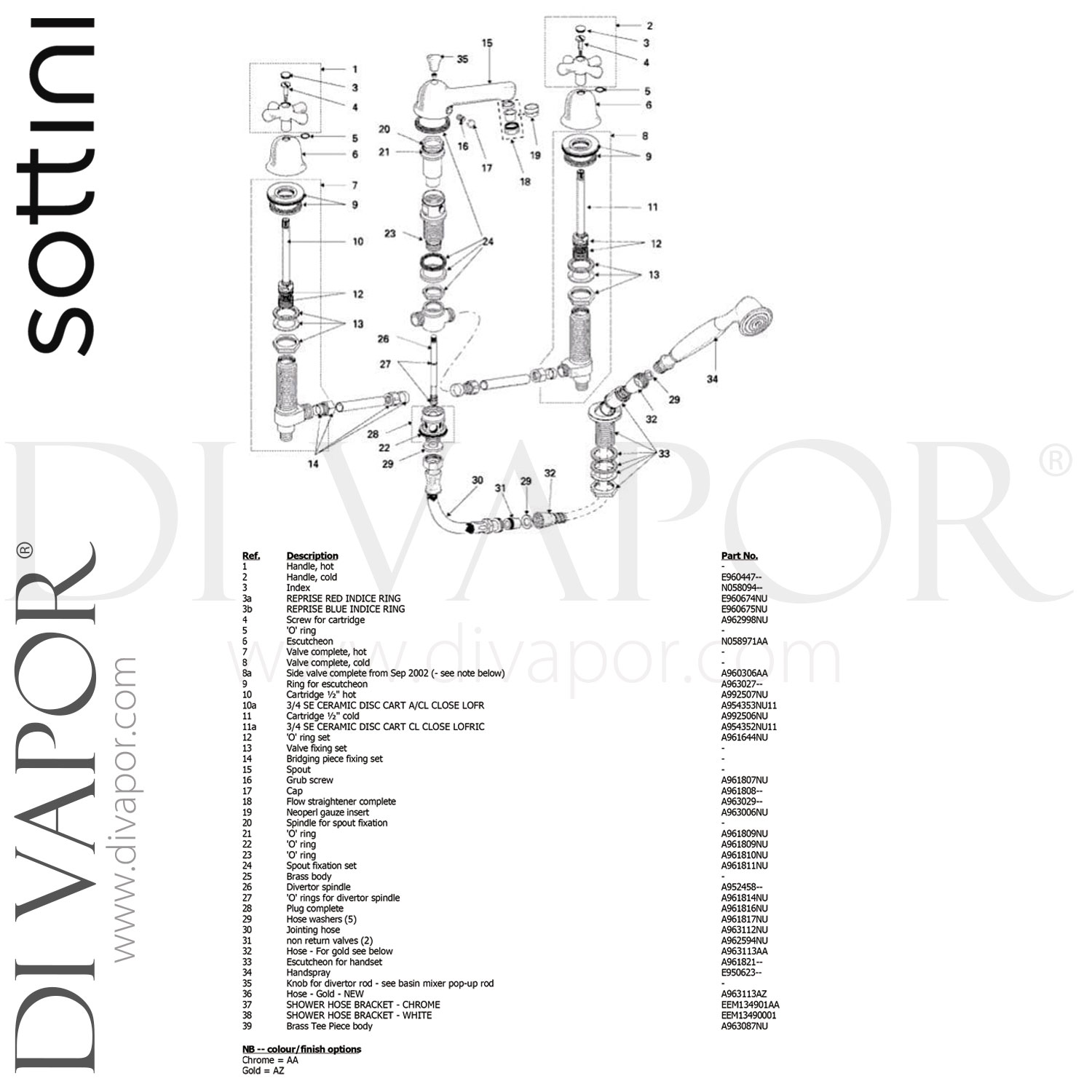 Sottini Reprise Dual Control Four Taphole Bath Shower Kit Spare Parts ...