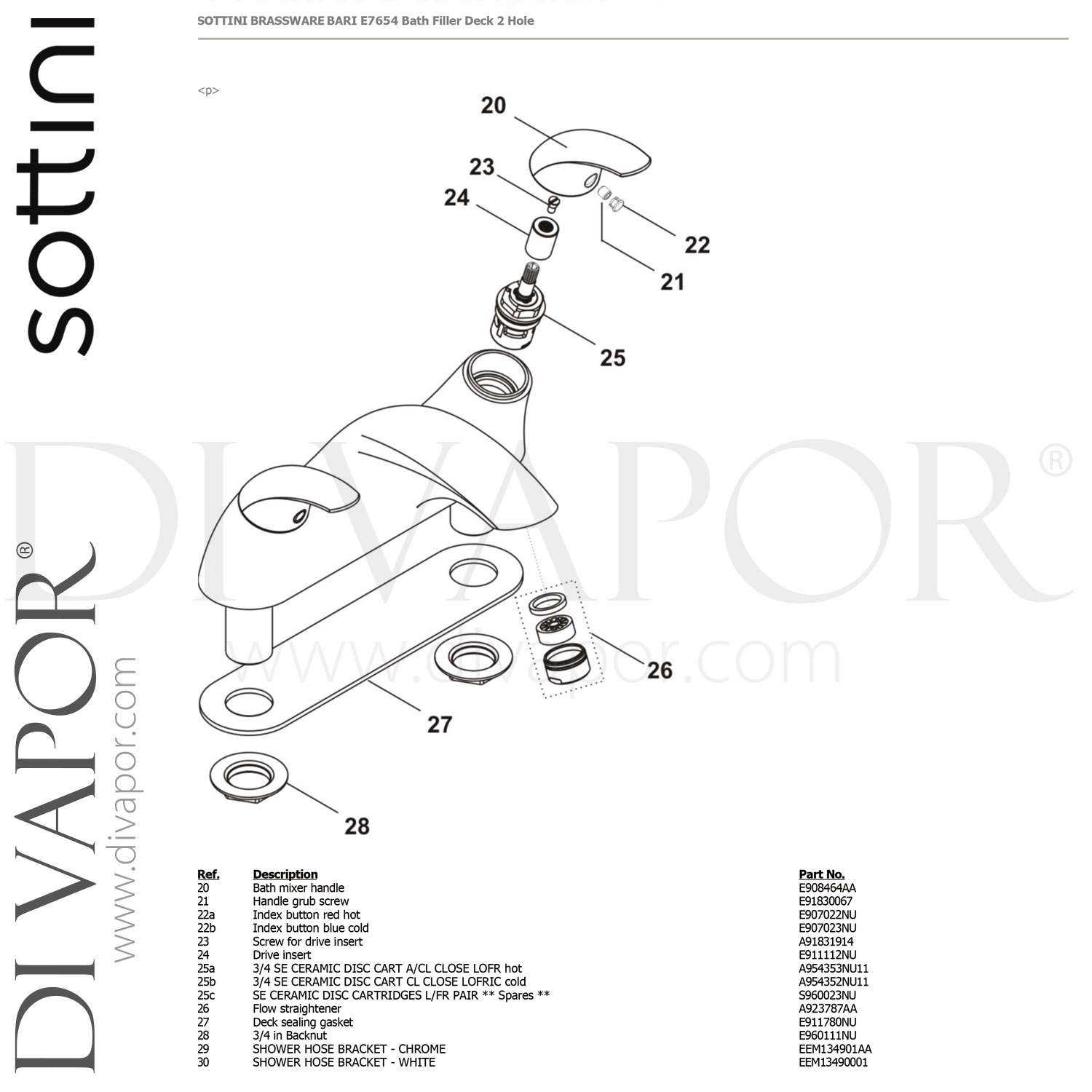 Sottini Bari Dual Control Two Taphole Quarter Turn Bath Filler Spare ...