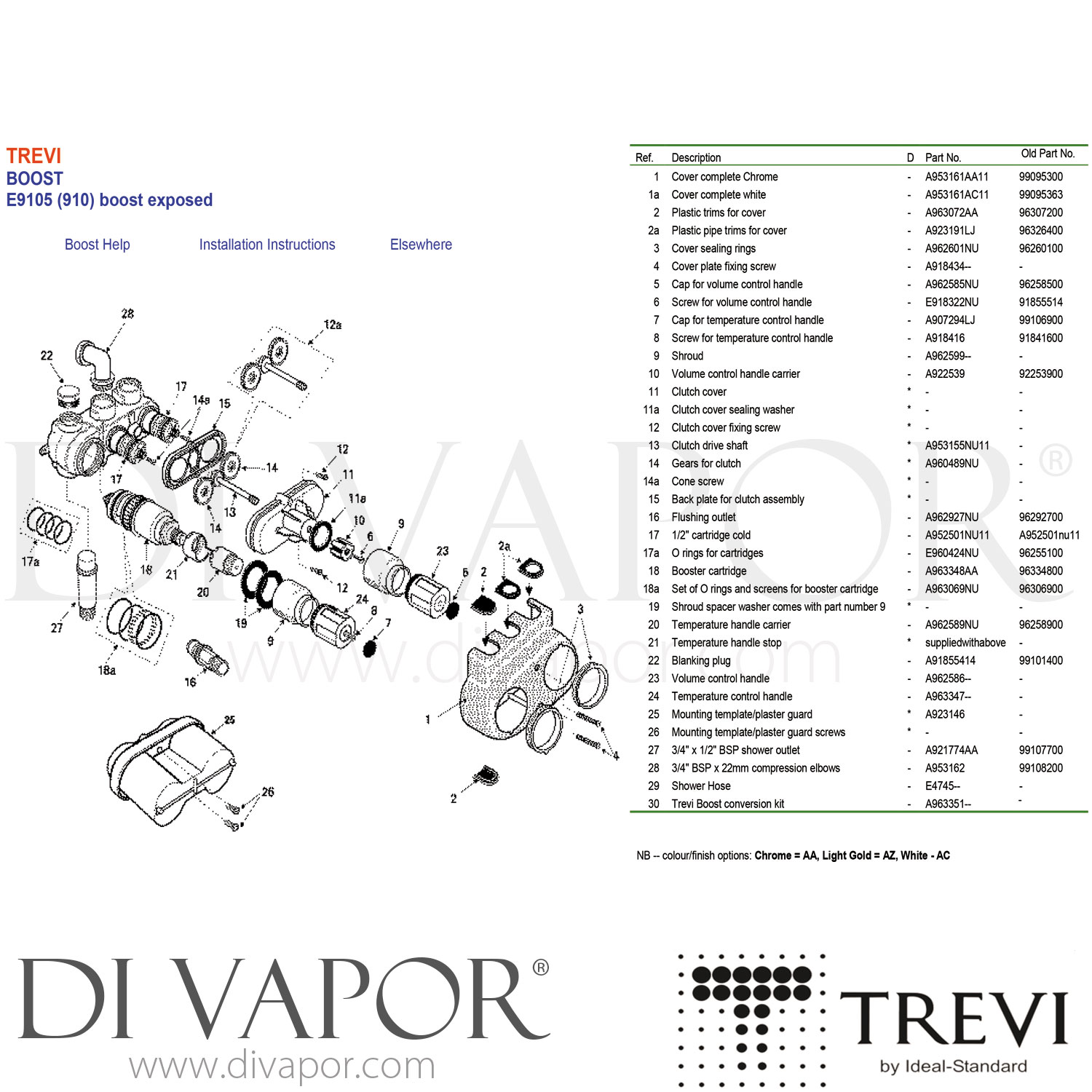 Trevi Boost Exposed Mains Pressure Shower Valve Spare Parts E9105AA GEN1