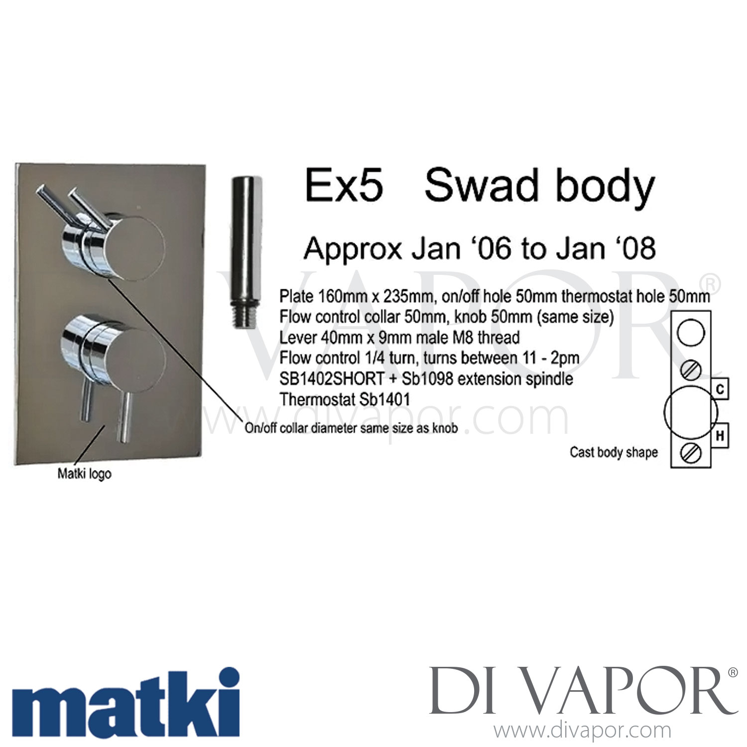 Matki EX5 (SWAD) Elixir (SWAD) Thermostatic Shower Valve Jan 06-Jan 08 ...