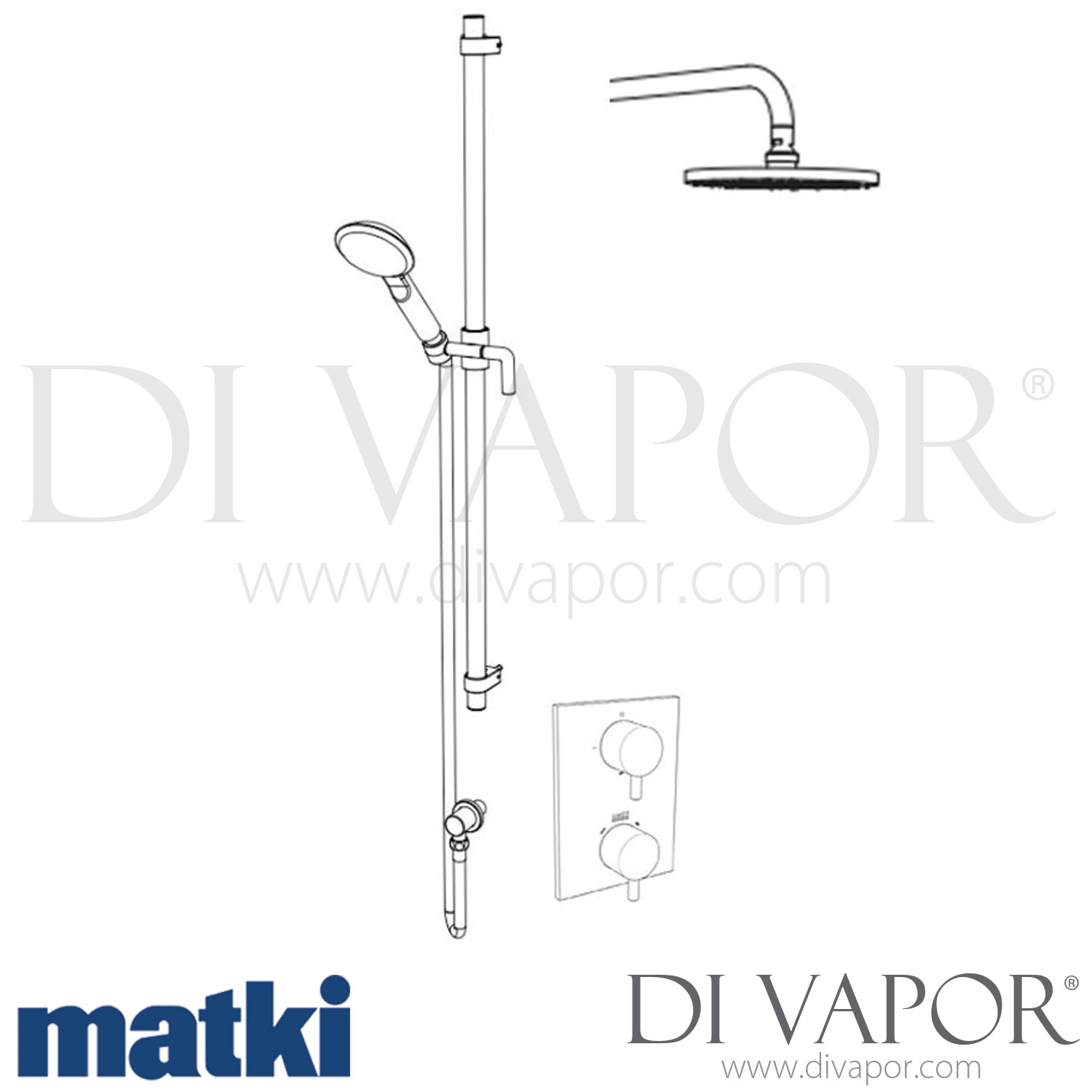 Matki EX6o8/O Elixir Classic Mixer with Slide Rail and Deluge Shower ...