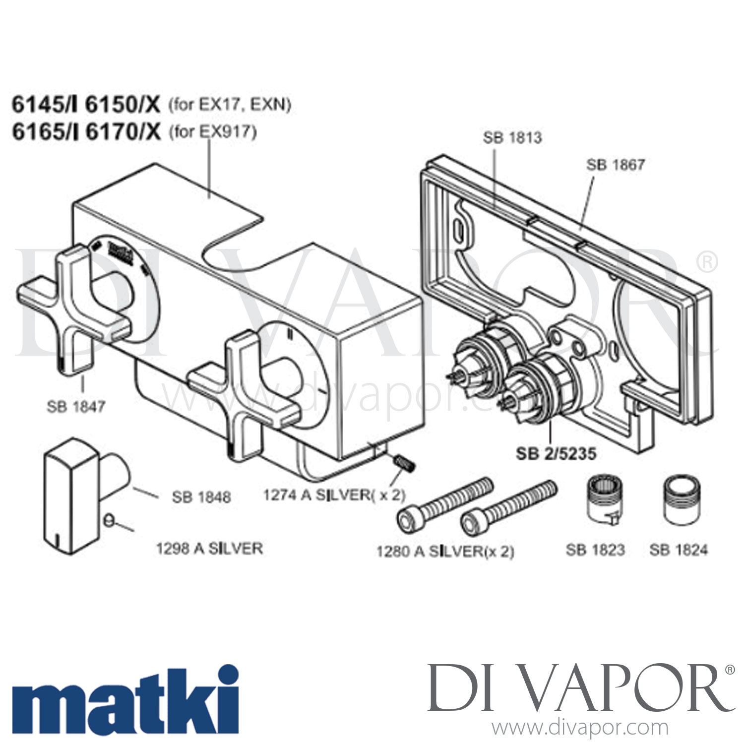 Matki EX917/I Elixir Linear Exposed Dual Outlet Shower Mixer Spare Parts