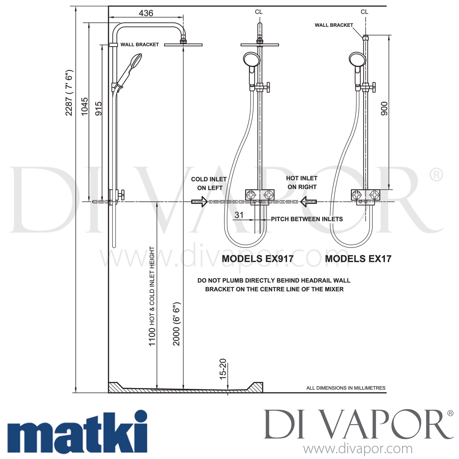 Matki EX917/cO Elixir Classic Exposed Mixer with Curved Wall Assembly ...