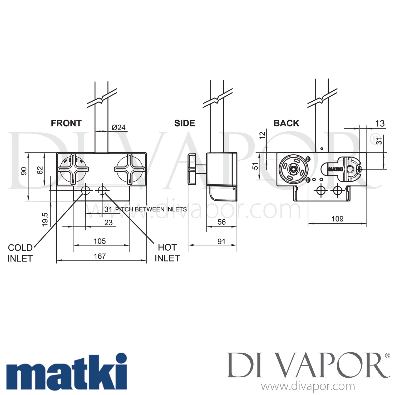 Matki EXN/I Elixir New Linear Exposed Single Concealed Outlet Shower ...
