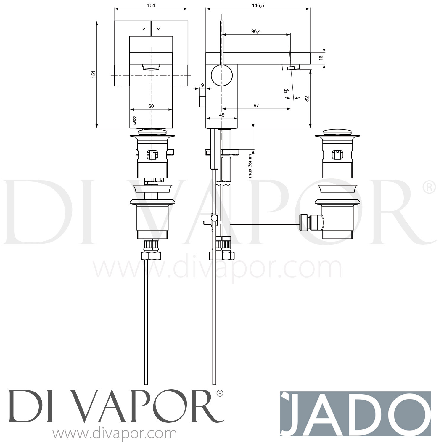 Jado F1447AA Cubic Dual Control One Taphole Basin Mixer with Pop-Up ...