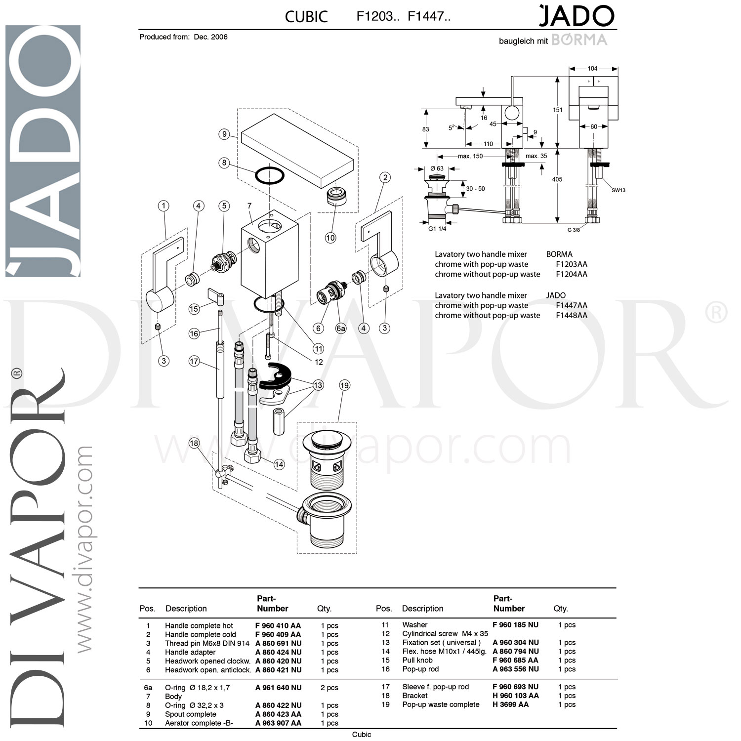 Jado F1447AA Cubic Dual Control One Taphole Basin Mixer with Pop-Up ...