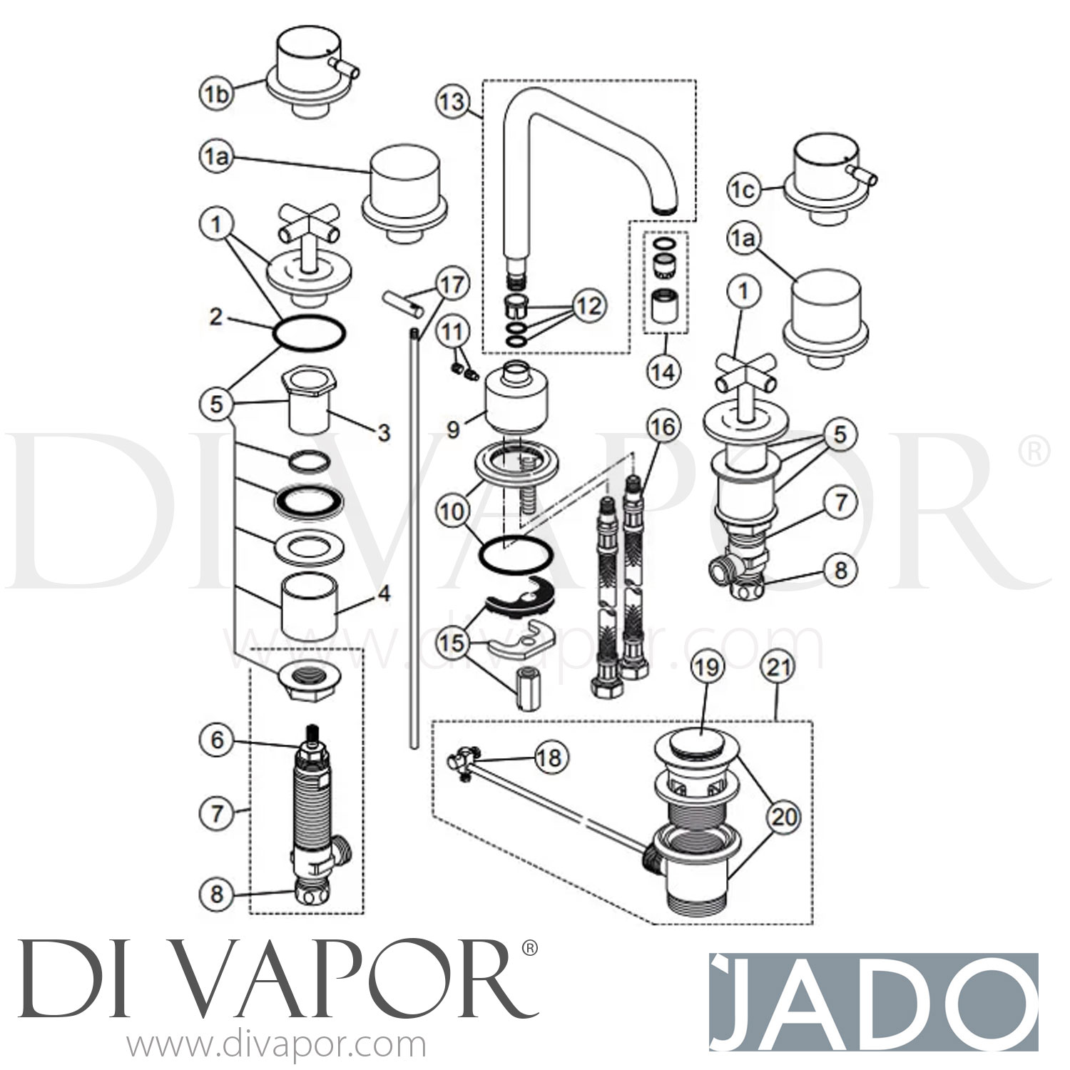 Jado IQ Dual Control Three Taphole Basin Mixer with Swivel Spout Spare ...