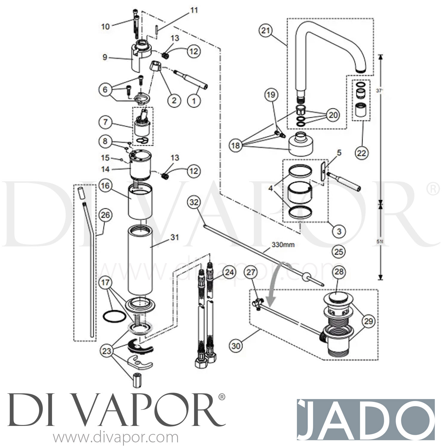 Jado IQ Single Lever One Taphole Vessel Basin Mixer - No Waste - Spare ...