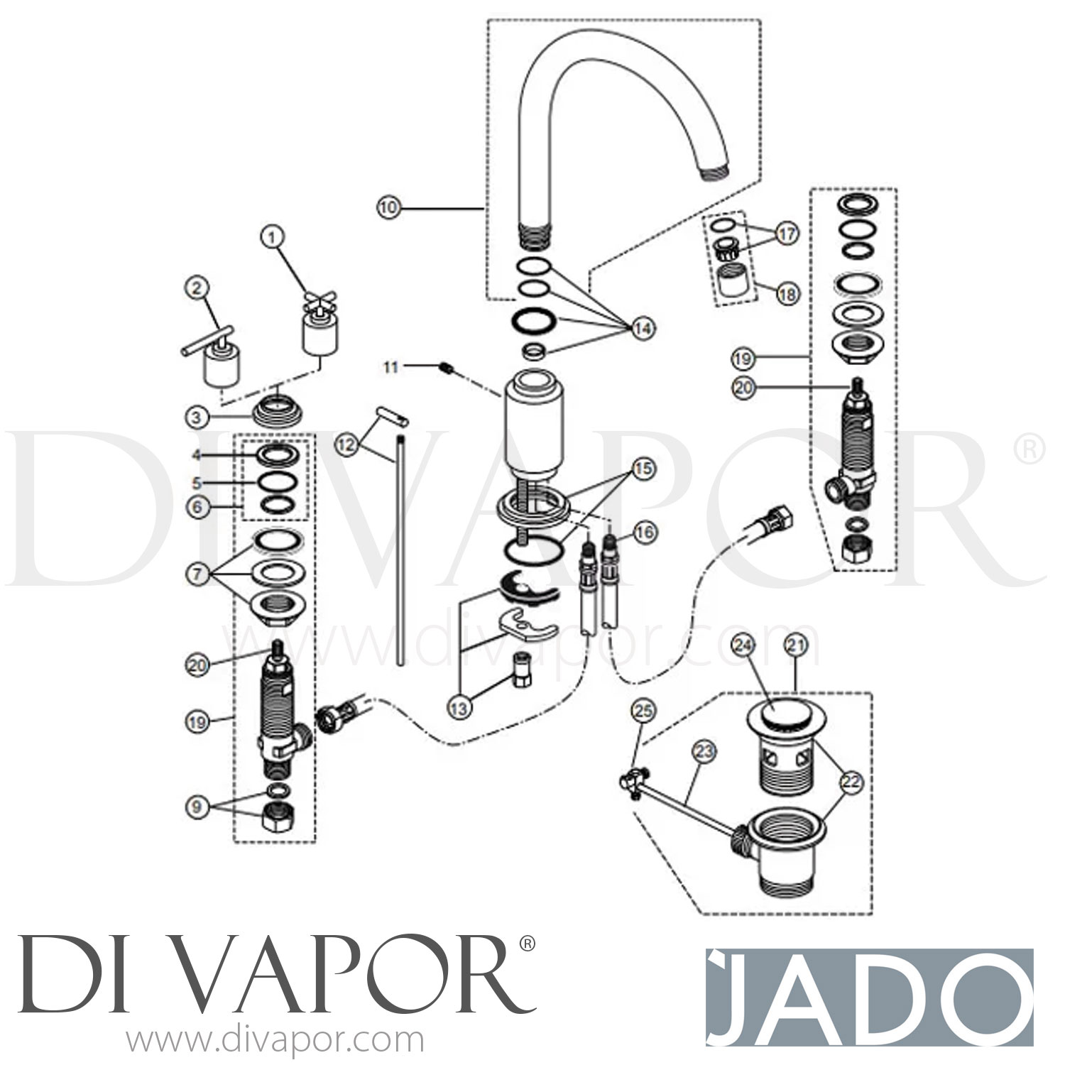 Jado H2443AA New Haven Basin Mixer Spare Parts