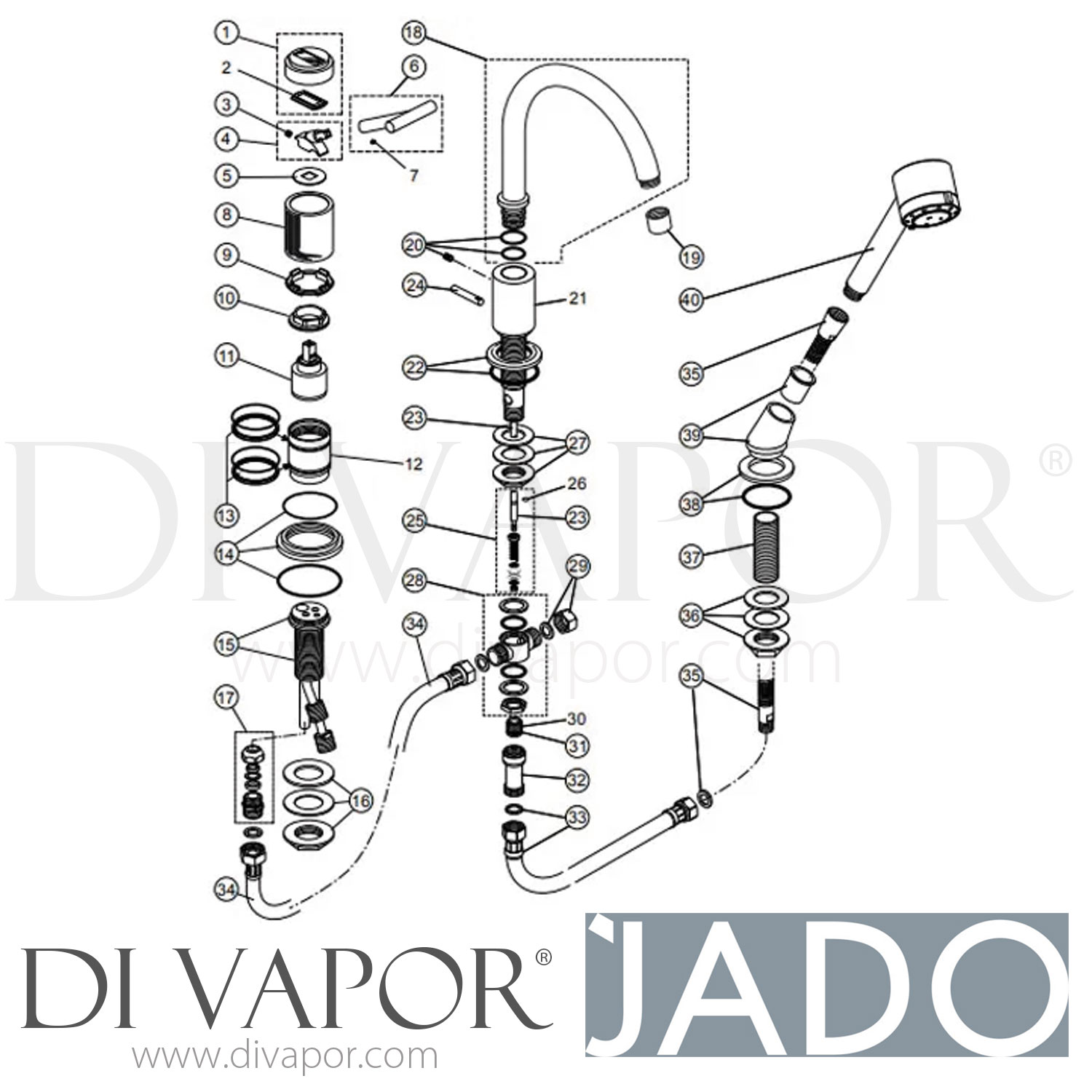 Jado New Haven Single Lever Shower Mixer w/ Retractable Hand Shower ...