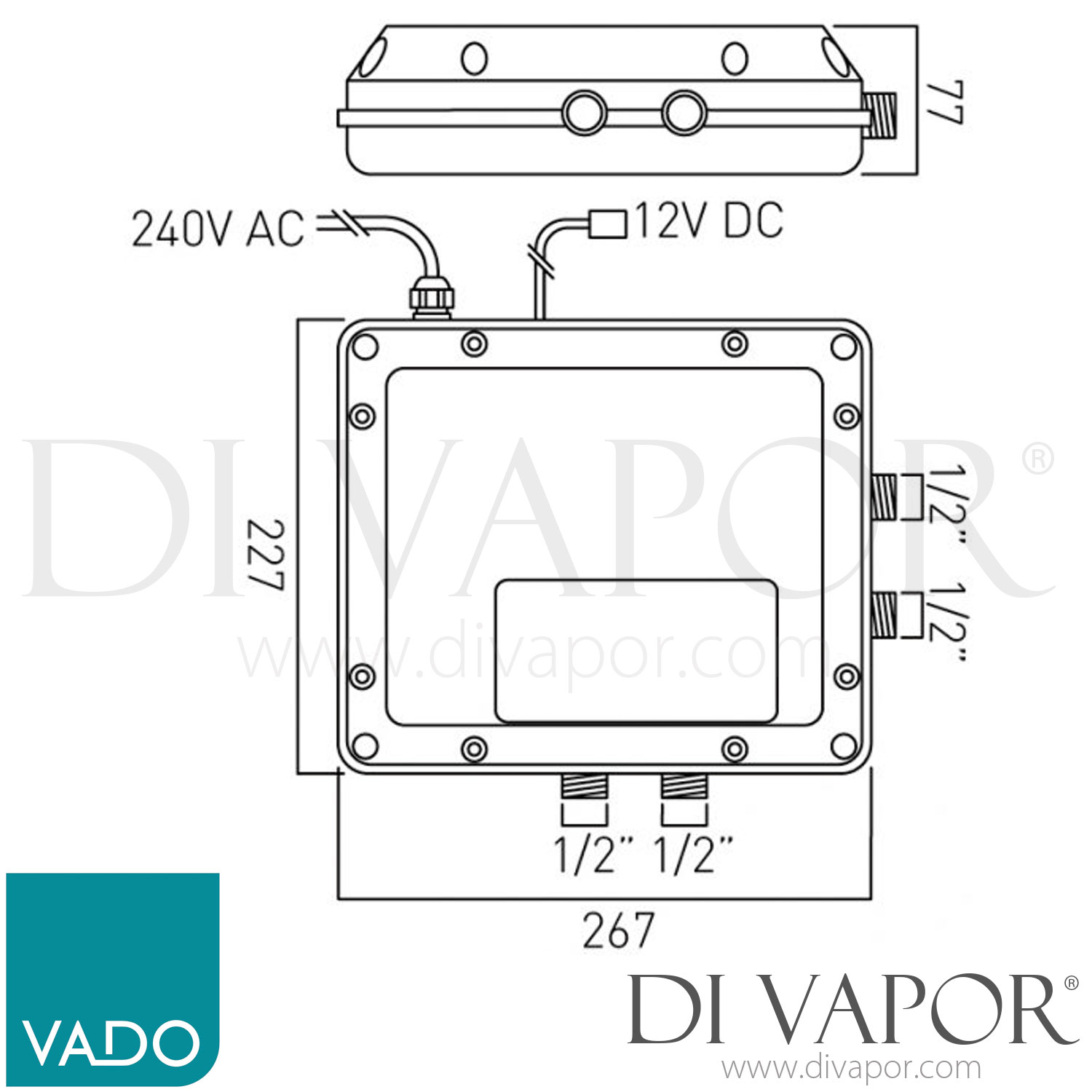 VADO IDE-147B-C/P Identity Thermostatic Shower Valve with Diverter And ...