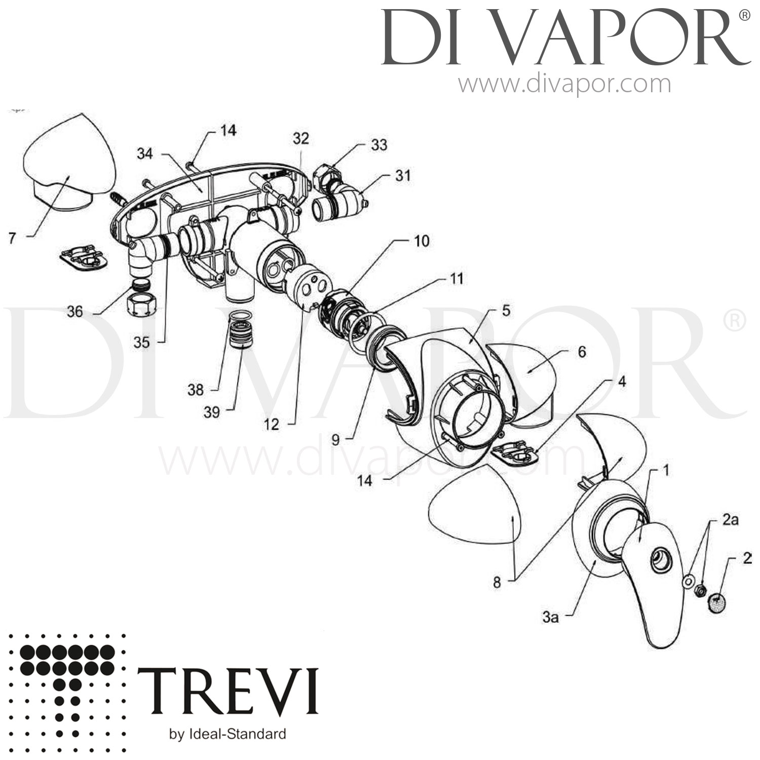 Trevi Blend Exposed Shower Mixer Valve Spare Parts - IDL DV 333