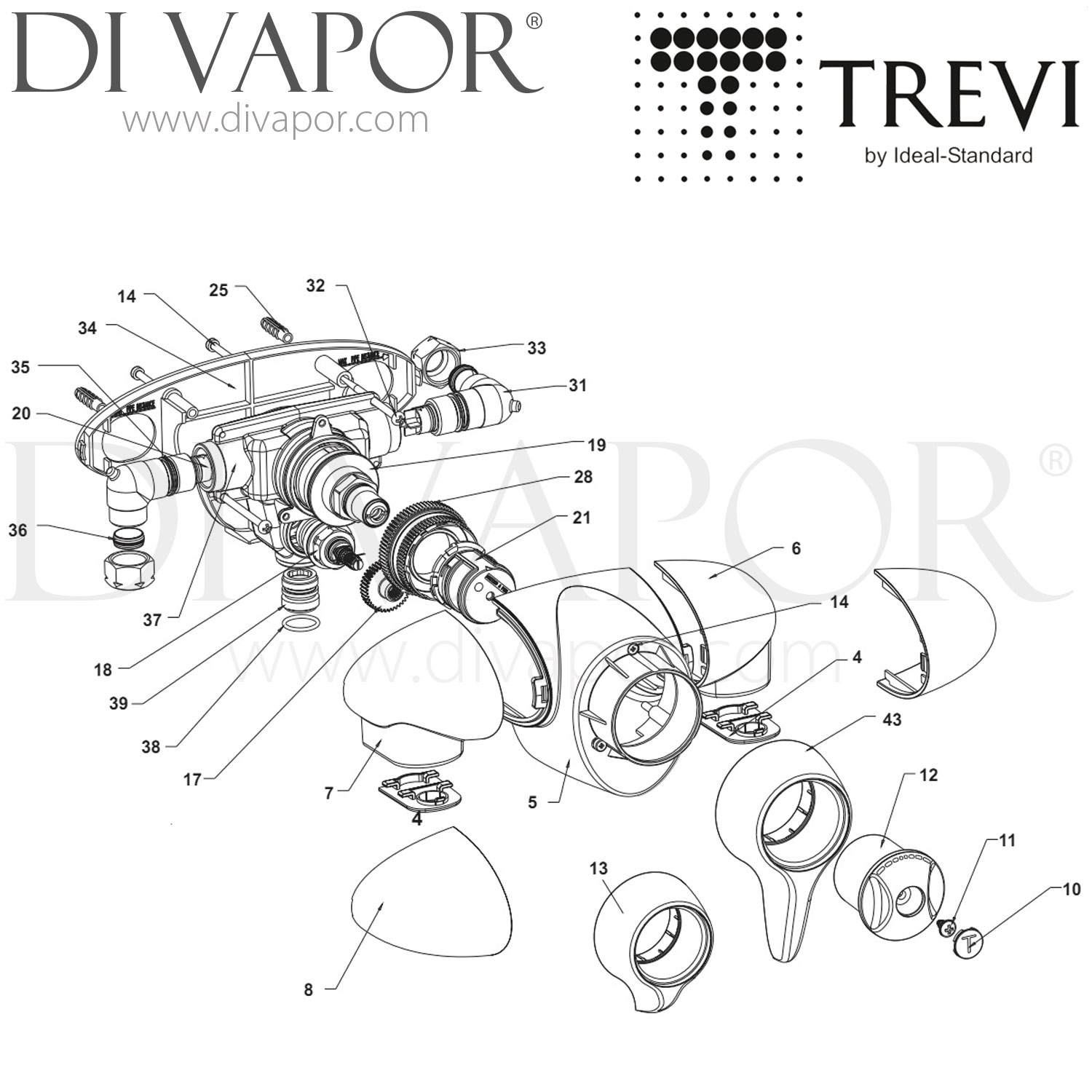 Trevi CTV Extended Lever Exposed Shower Valve Spare Parts - IDL DV 342