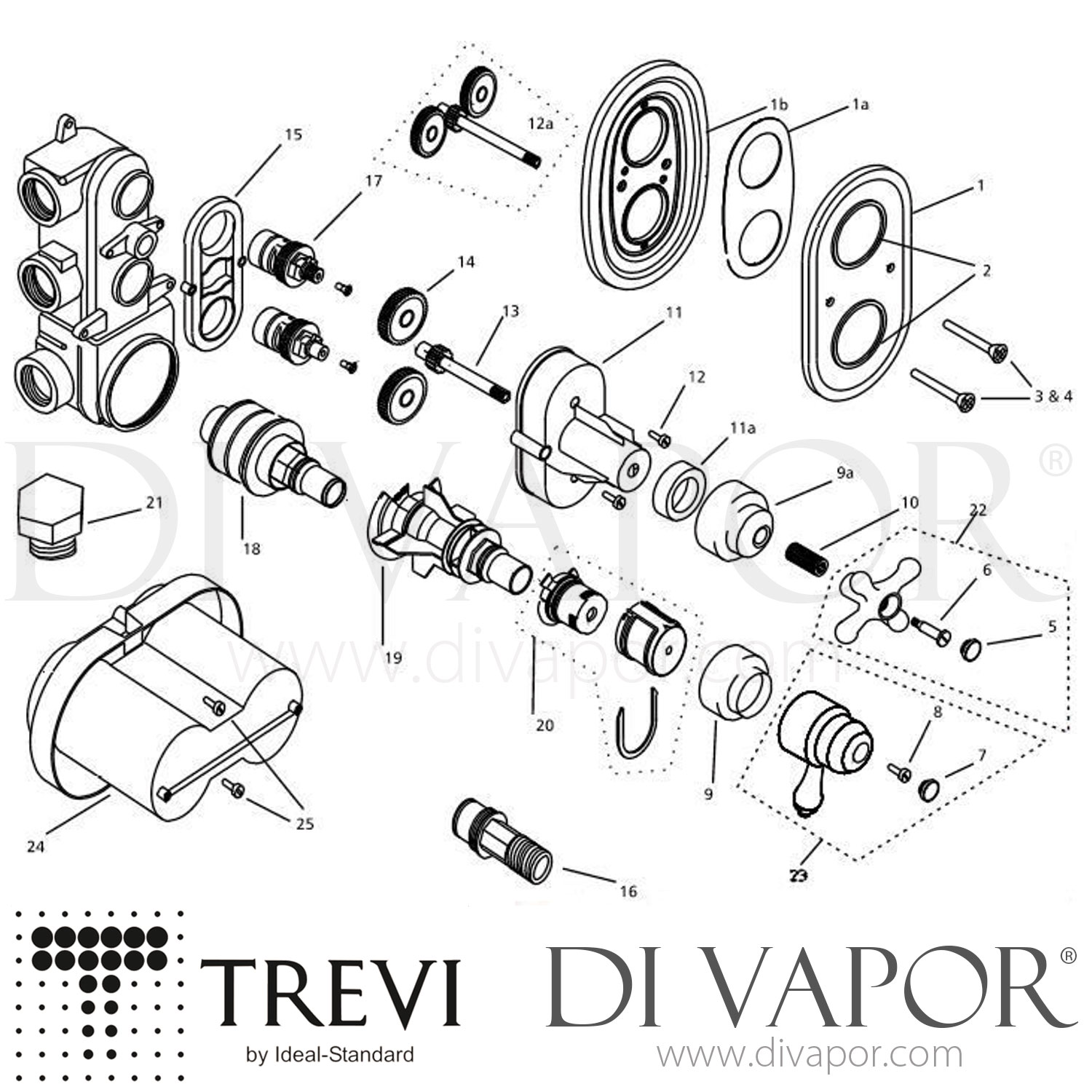 Trevi Traditional Shower Valve Therm Built-In Spare Parts - IDL DV 365