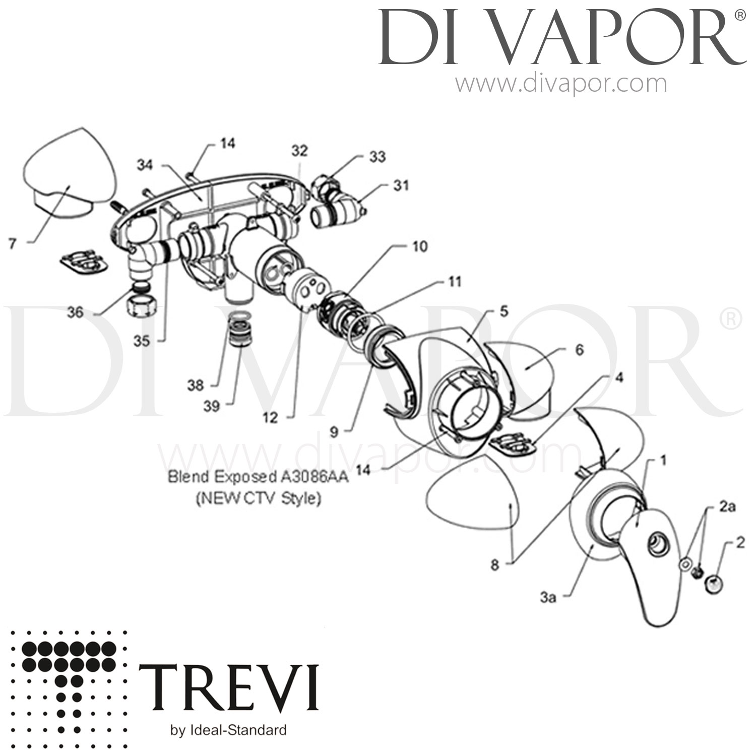 Trevi Blend Exposed Shower Valve A3086AA Spare Parts - IDL DV 388