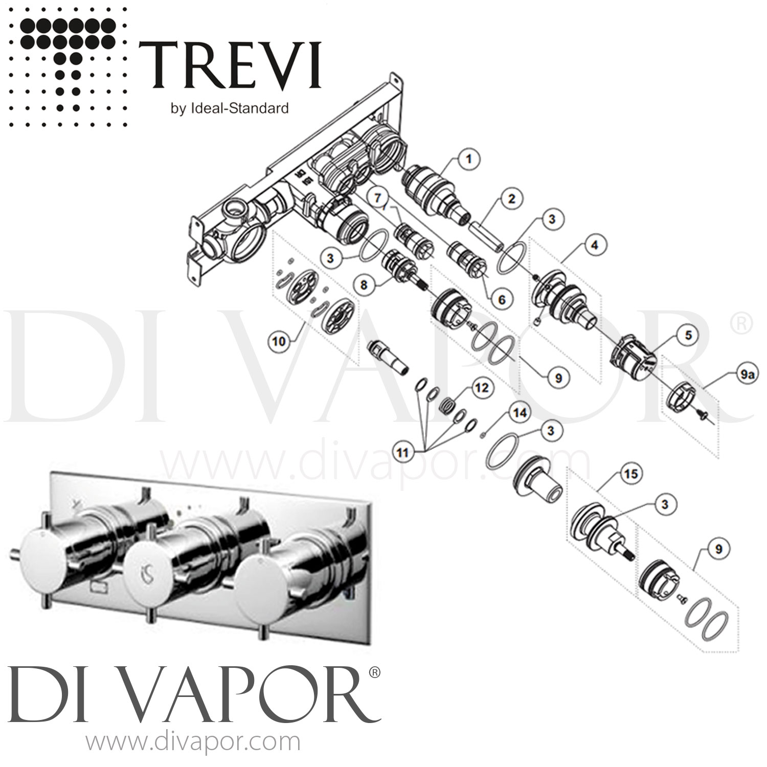 Trevi Oposta Thermostatic Shower Built-In 3 Control Shower Spare Parts ...