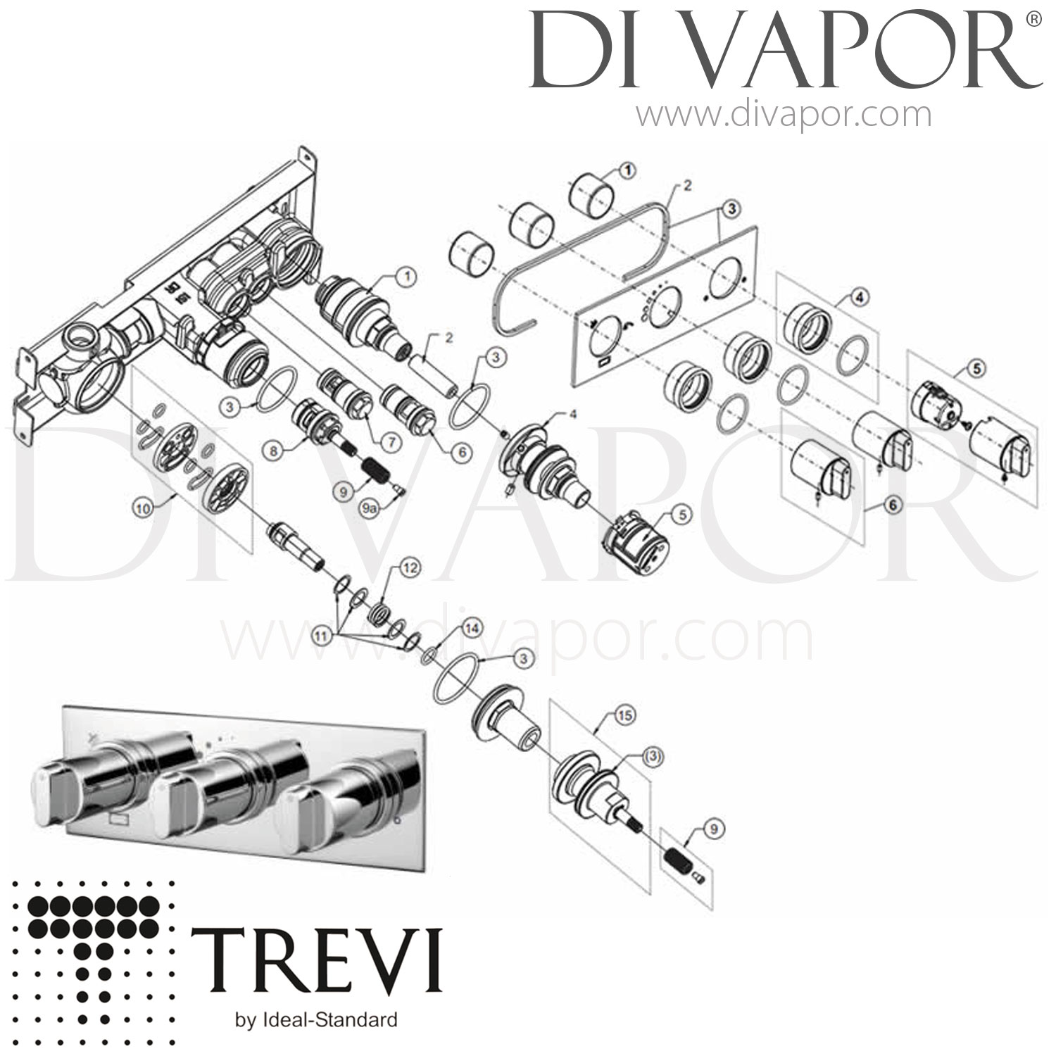 Trevi Moments 3 Control Bath Shower Mixer with 3 Way Diverter A5598AA ...