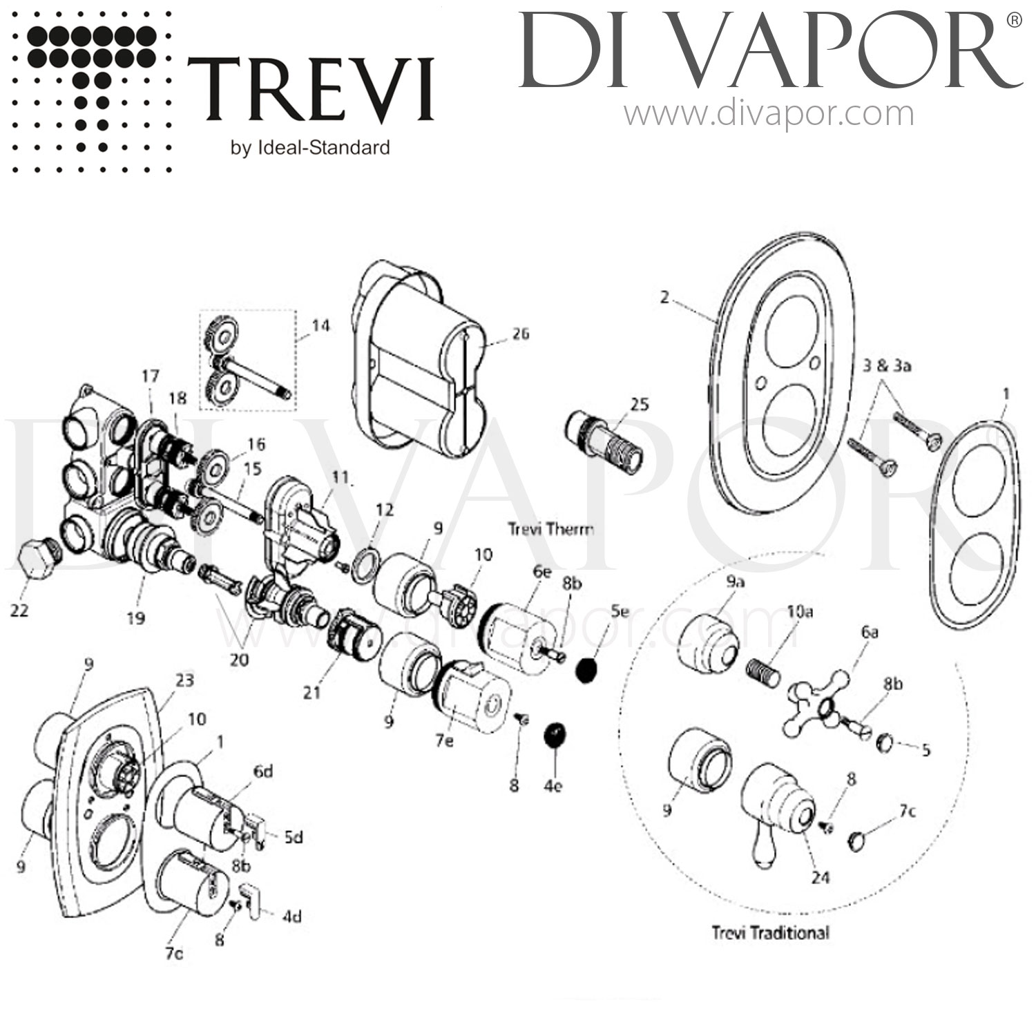 Trevi Therm MK2 Built-In A3000 Shower Valve Spare Parts - IDL DV 408